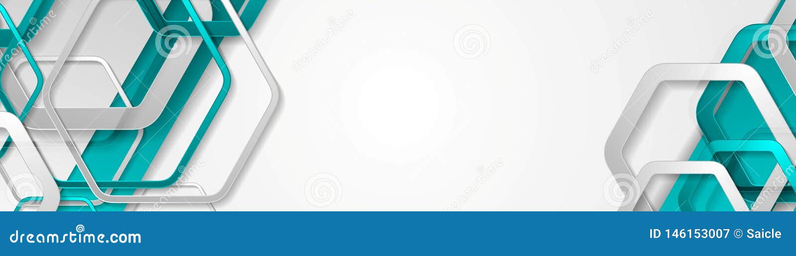 Turquoise Geometric Hexagons Tech Abstract Banner Design Stock Vector ...