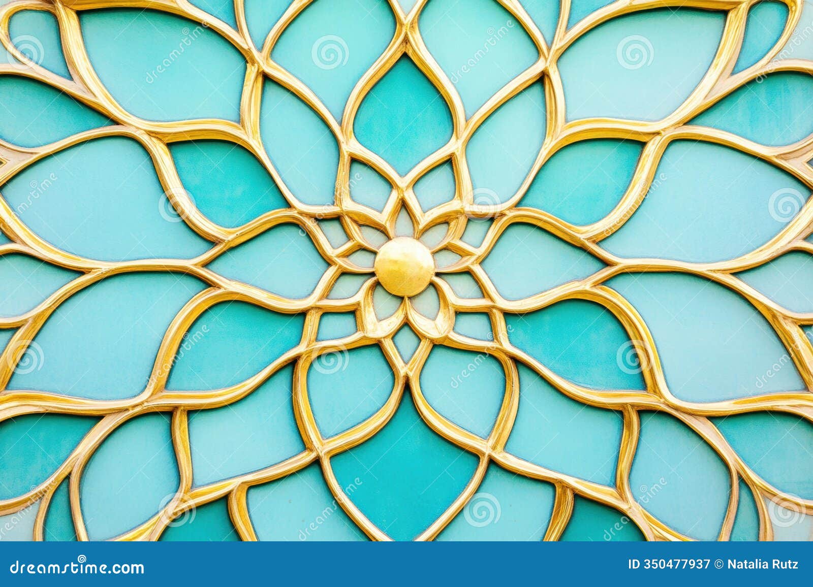 Intricate Turquoise and Gold Arabic Ceiling Panel Featuring Luxurious ...