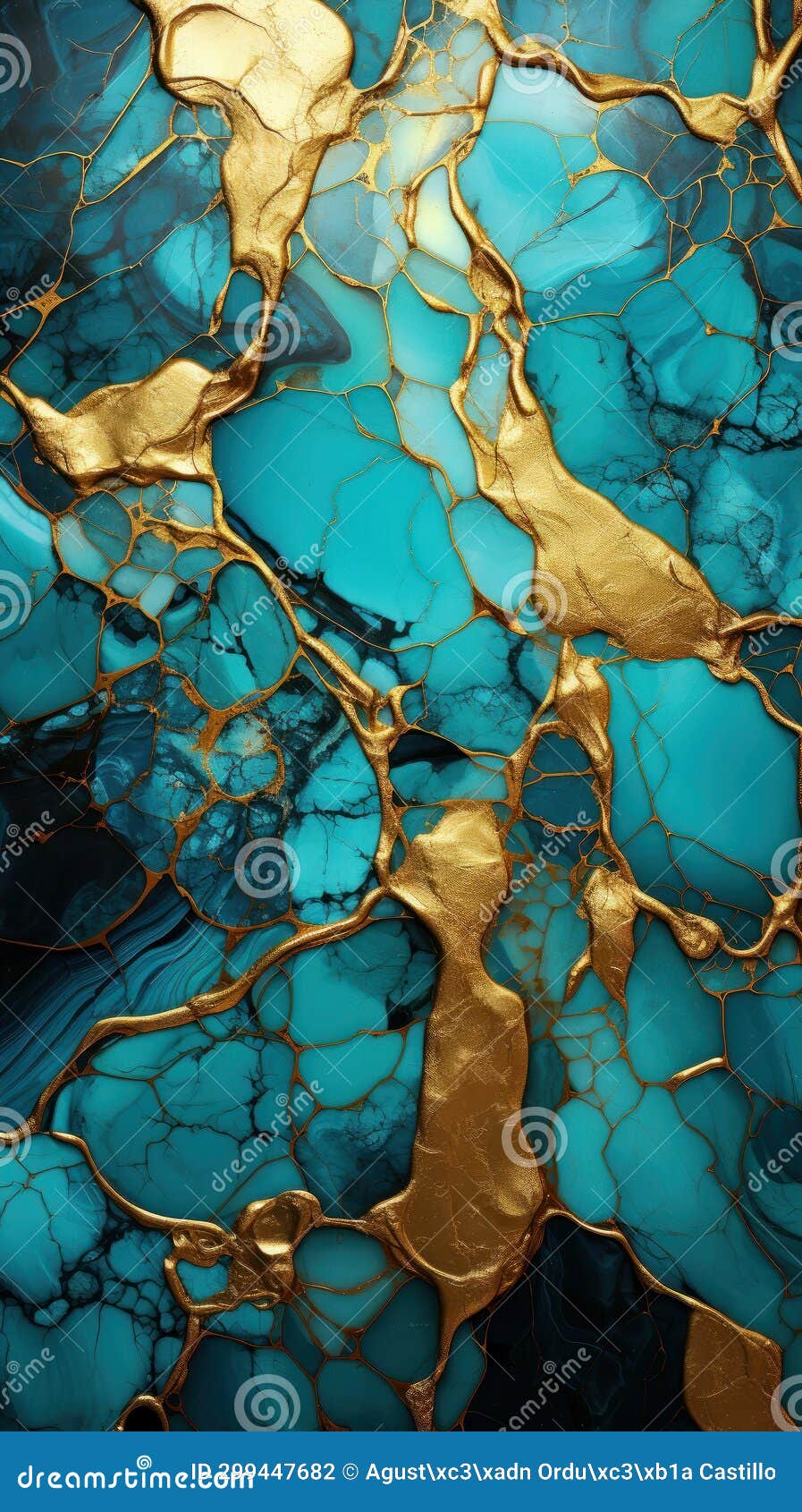 Turquoise and Gold Chrome Background, with Marble Textures. Stock Photo ...