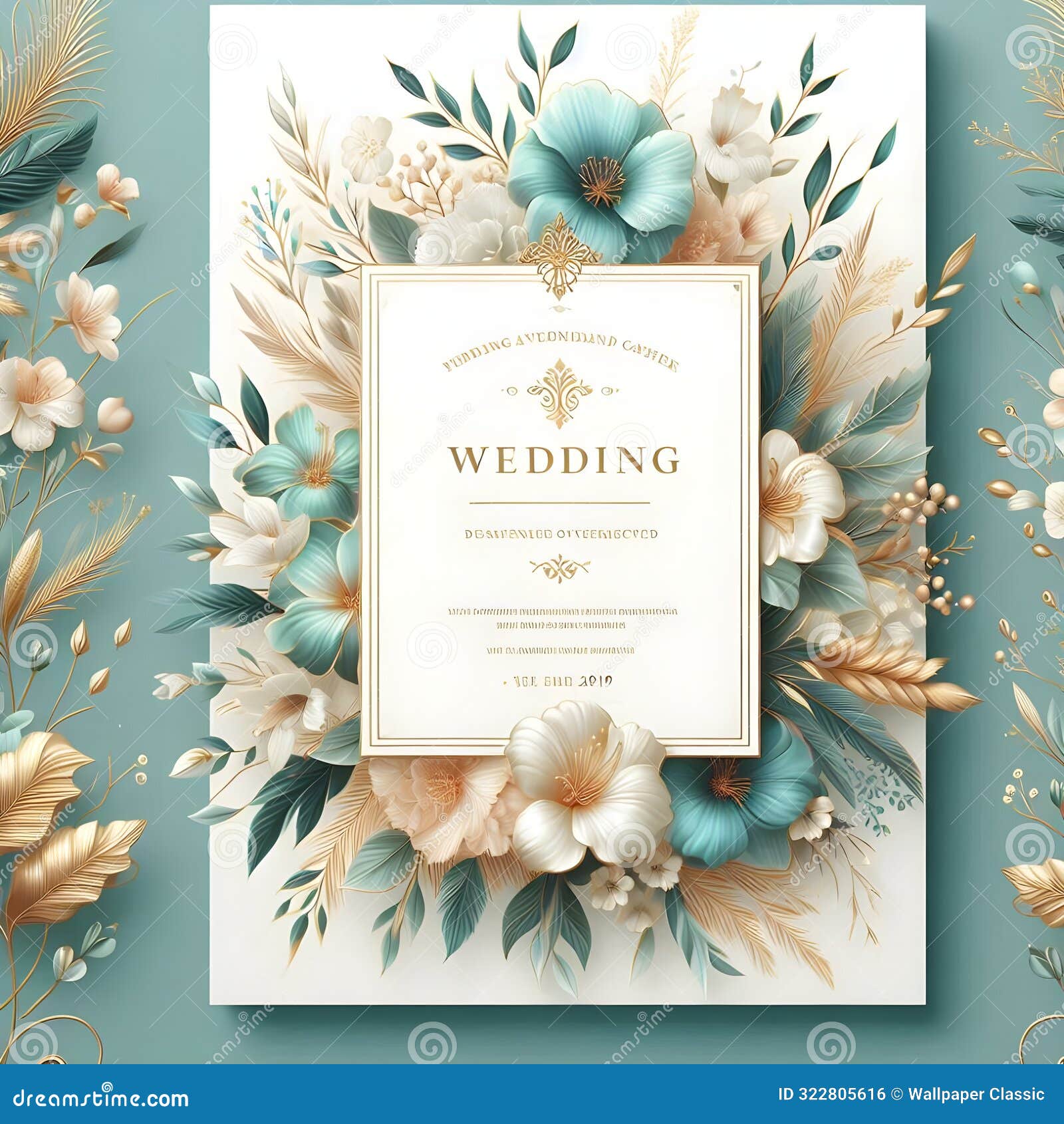 Turquoise and Gold Design Wedding Invitation Card Luxury Stock ...