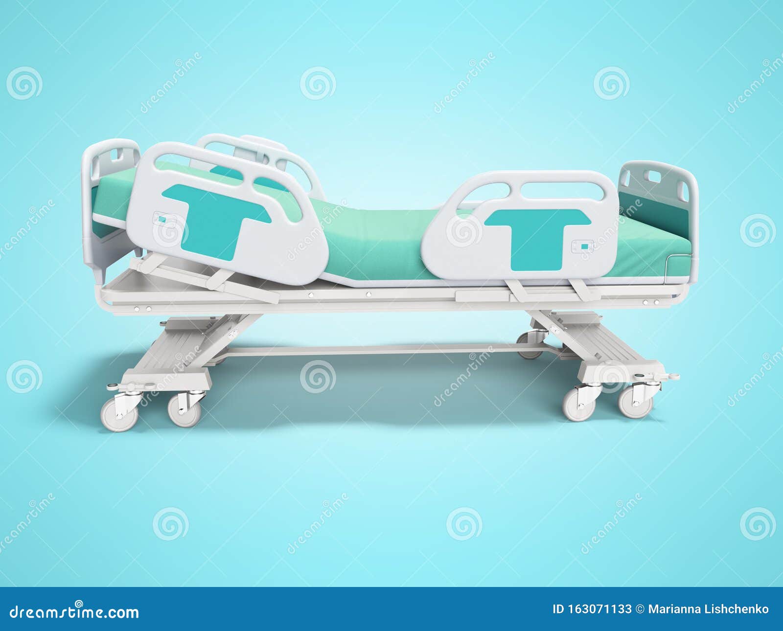 Turquoise Hospital Bed with Lifting Mechanism on an Autonomous Control ...