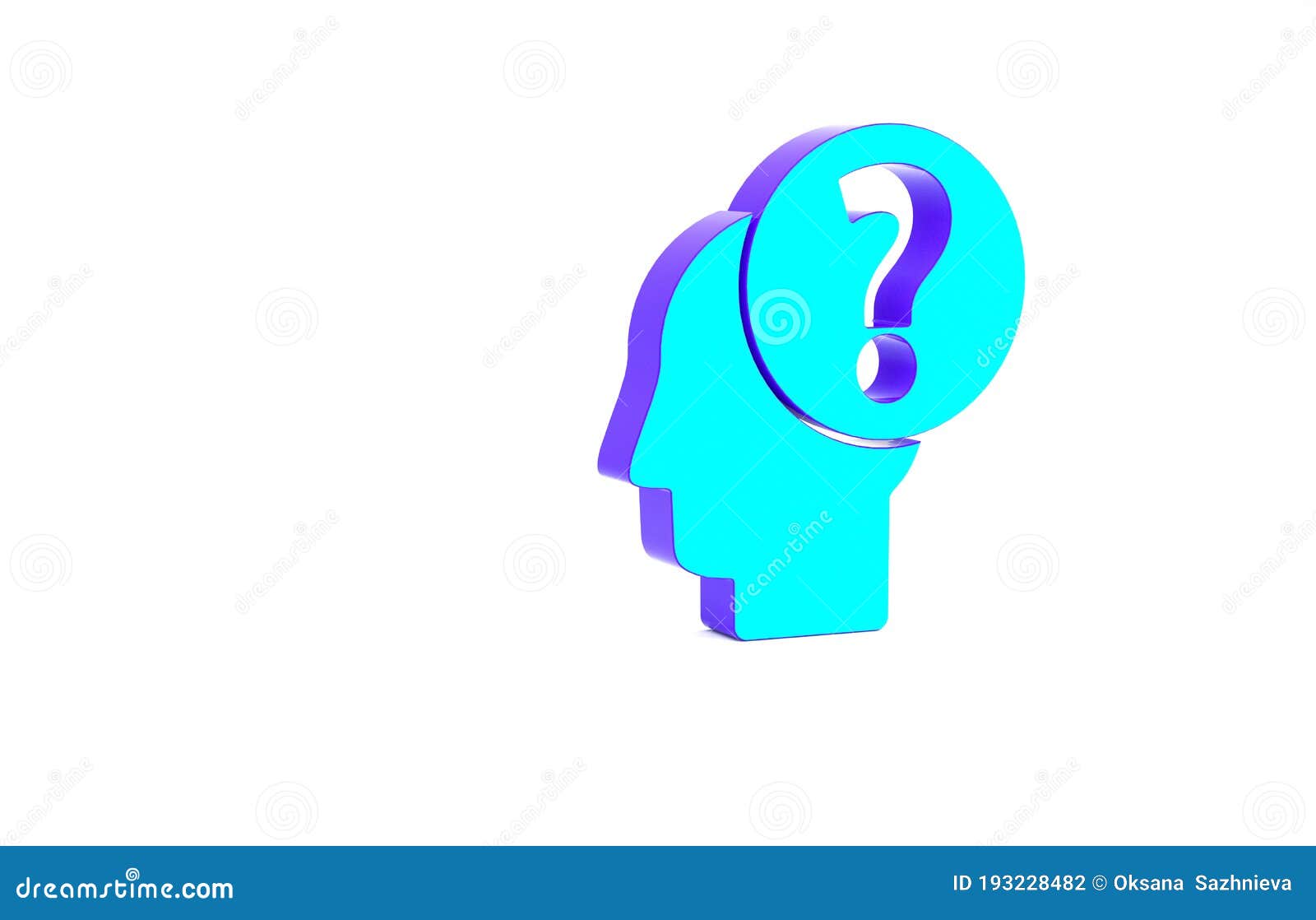 Turquoise Human Head with Question Mark Icon Isolated on White ...