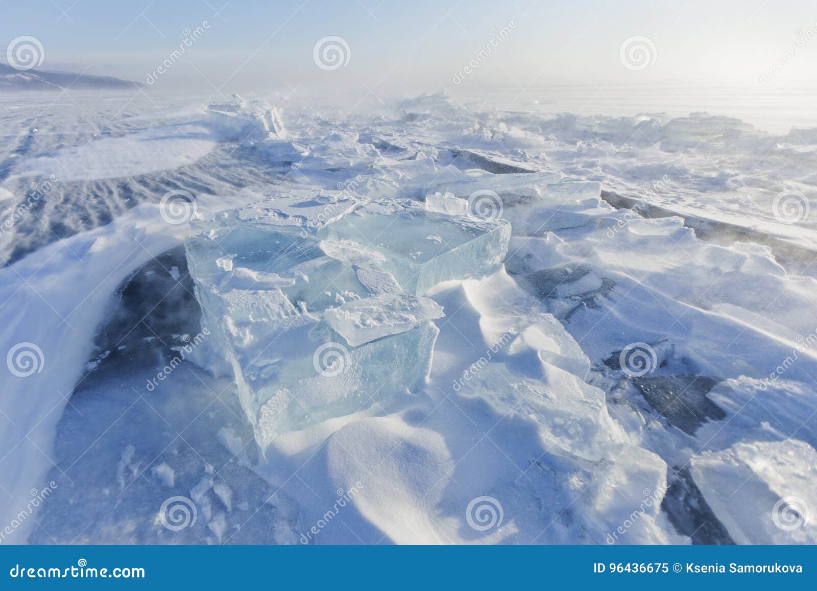 Turquoise Ice Floe. Winter Landscape. Baikal Lake Stock Image - Image ...