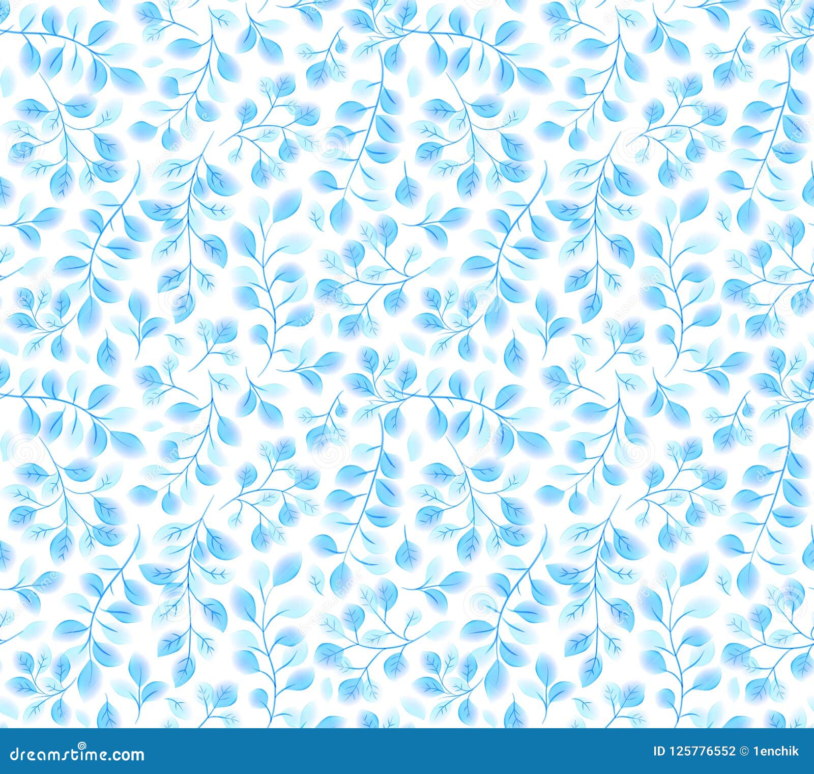 Turquoise Leaves Vector Seamless Pattern in Watercolor Style Stock ...