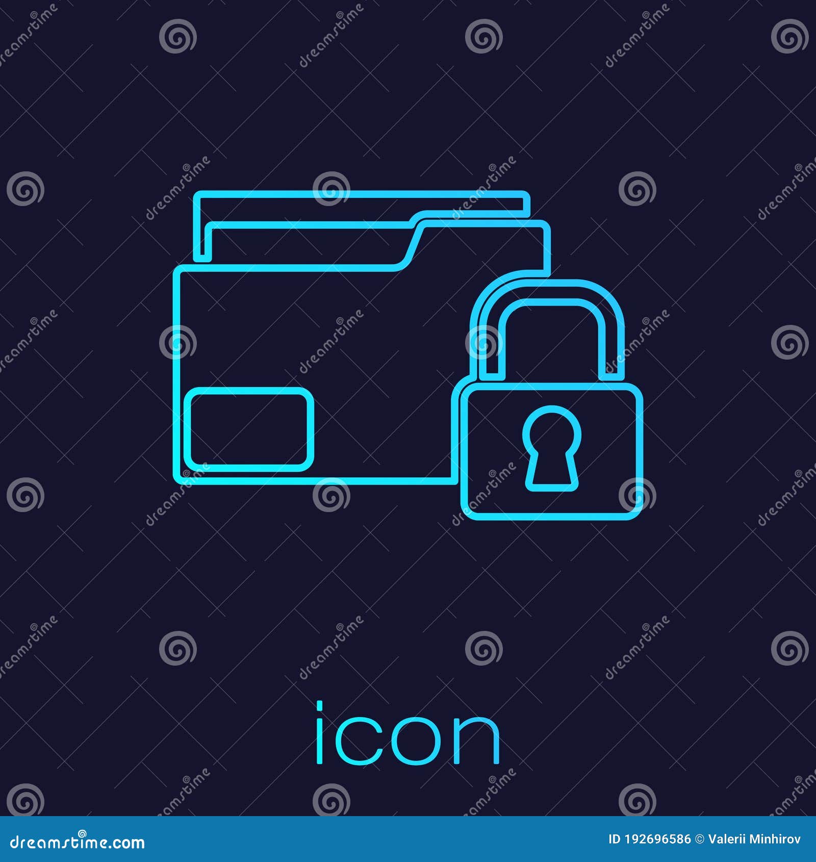 Turquoise Line Folder and Lock Icon Isolated on Blue Background. Closed ...