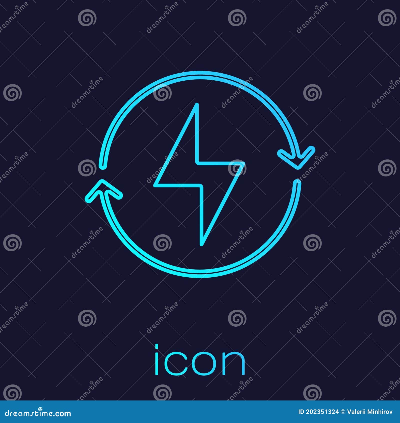 Turquoise Line Lightning Bolt Icon Isolated on Blue Background. Flash ...