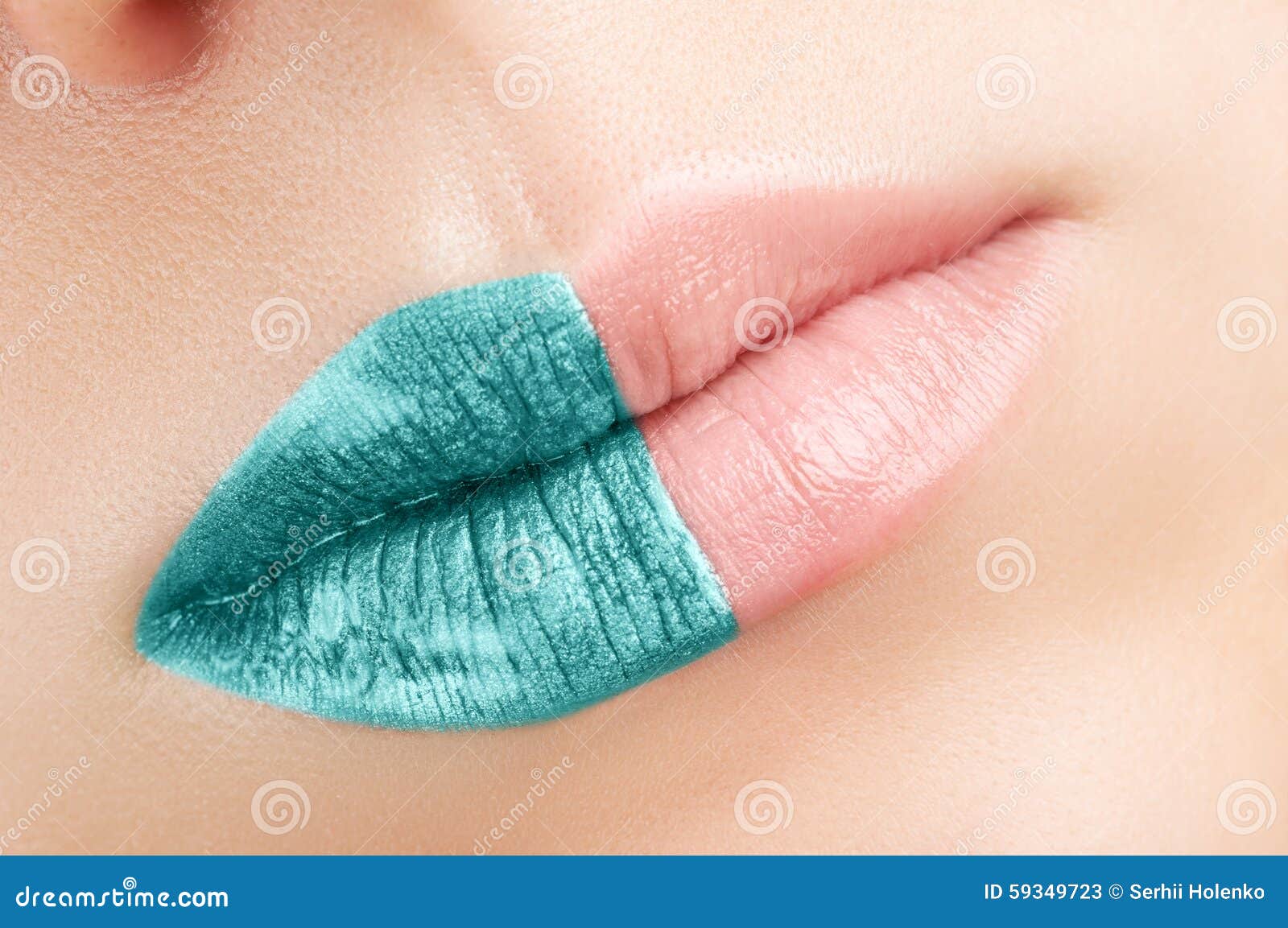 Turquoise lips close-up. stock image. Image of full, magazine - 59349723