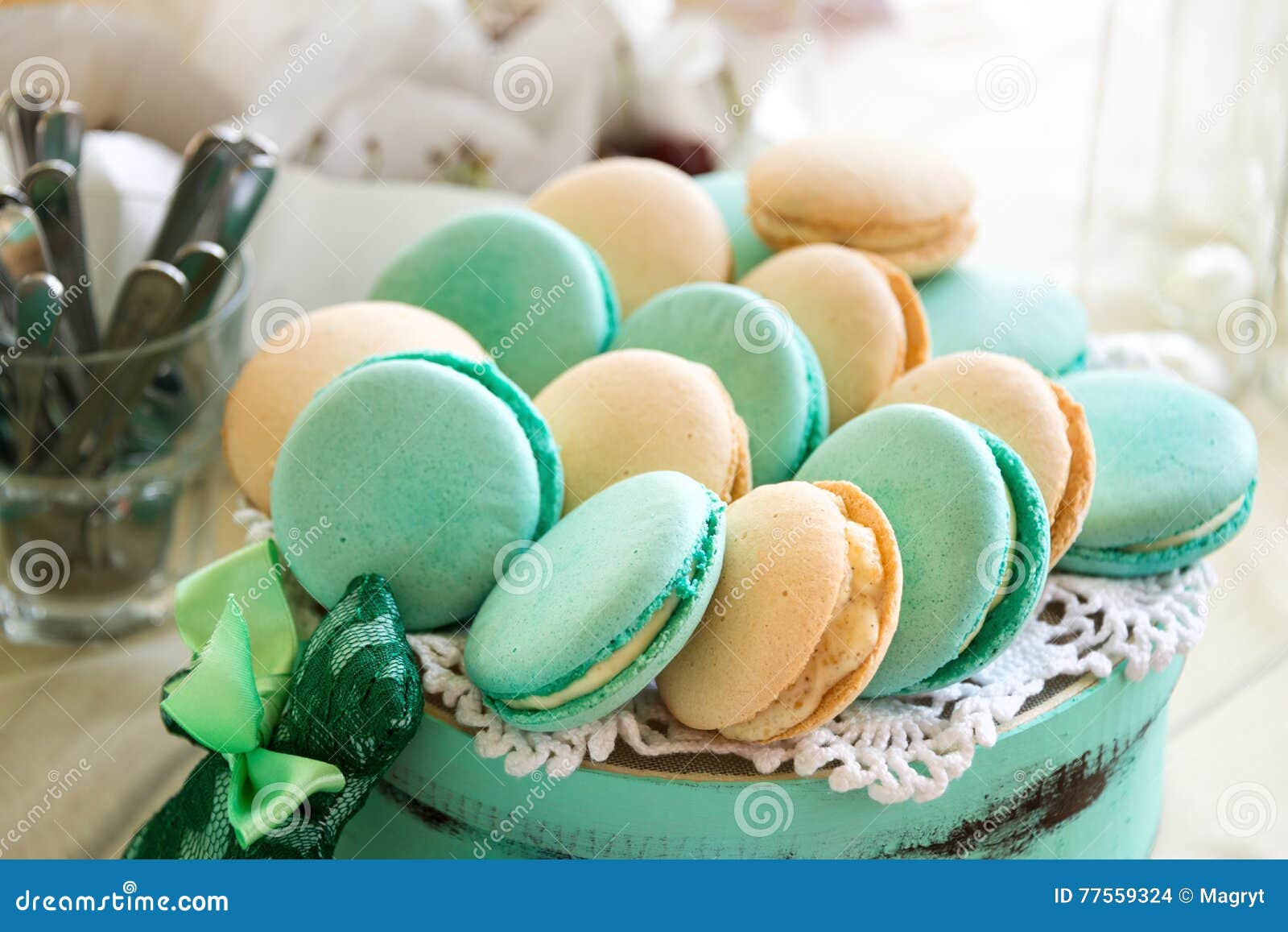 Turquoise Macarons. Wedding Cakes and Deserts Stock Photo - Image of ...