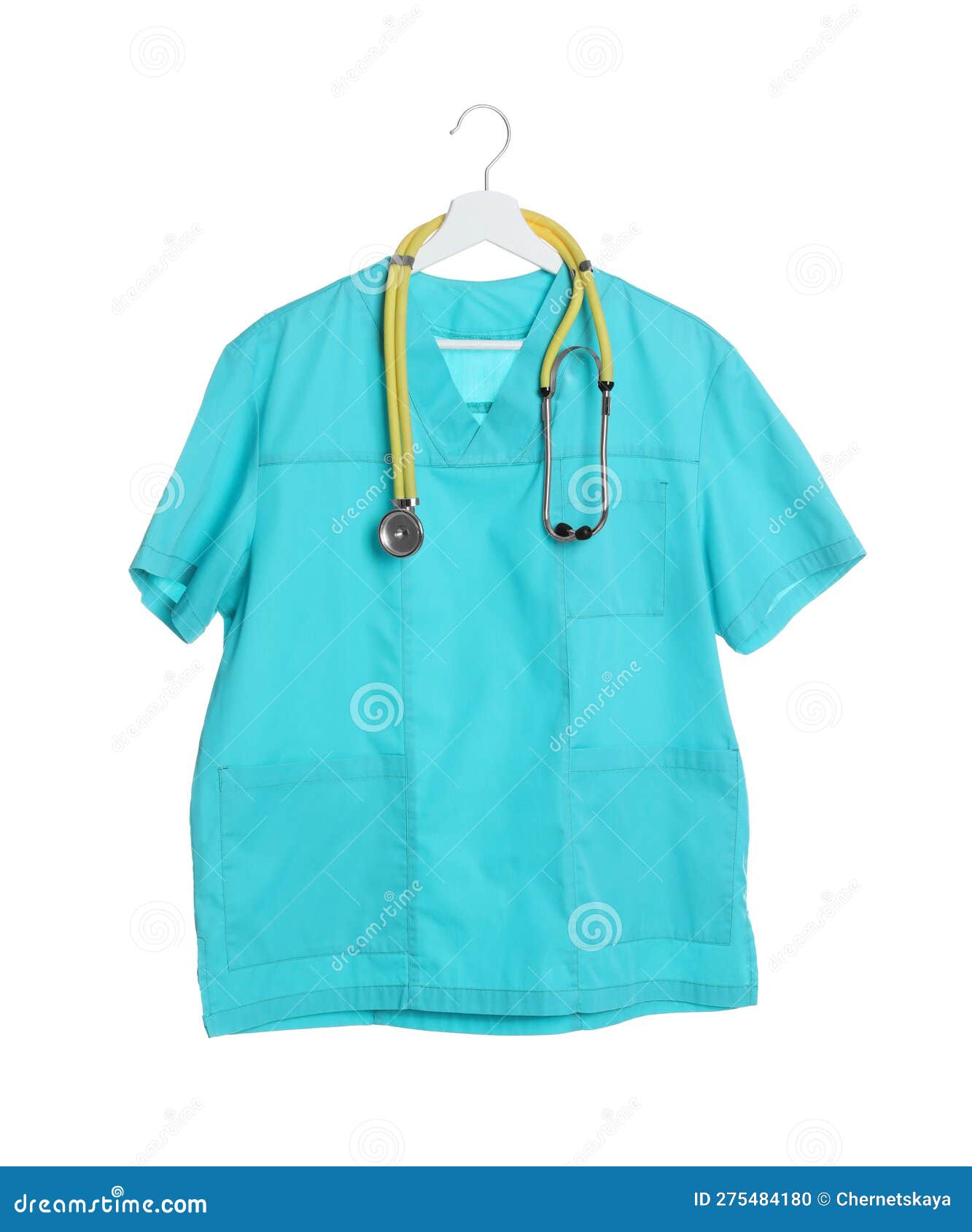 Turquoise Medical Uniform and Stethoscope Isolated on White Stock Photo ...