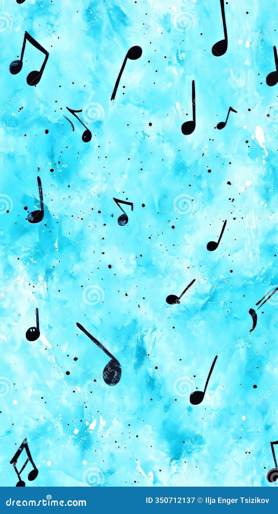 Turquoise Music Background, Abstract Design with Dancing Musical Notes ...