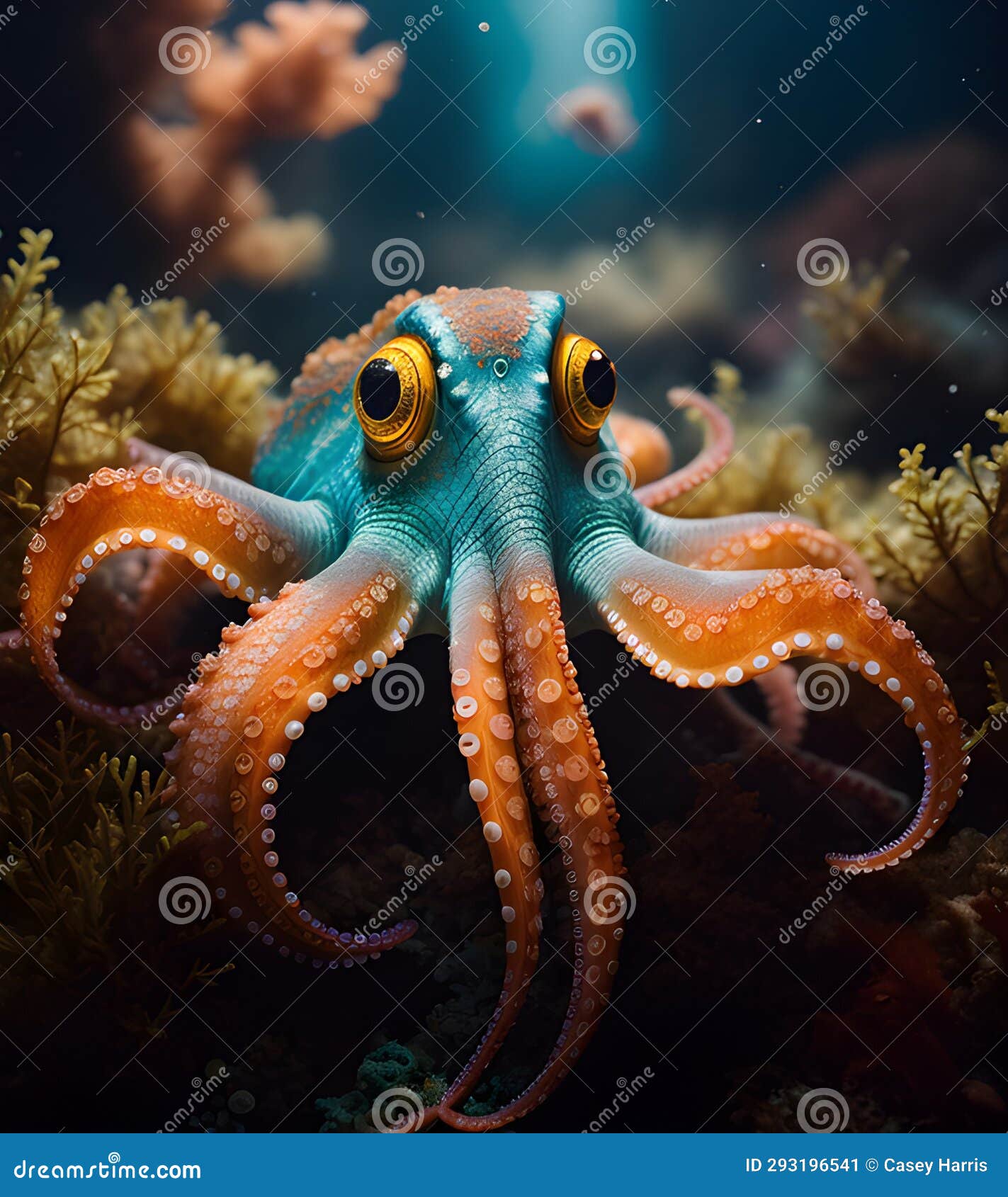 Turquoise and Orange Octopus Stock Illustration - Illustration of coral ...