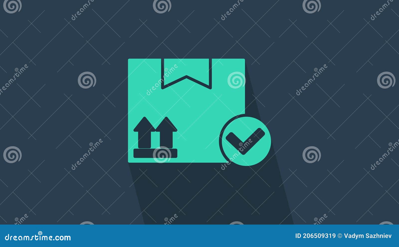 Turquoise Package Box with Check Mark Icon Isolated on Blue Background ...
