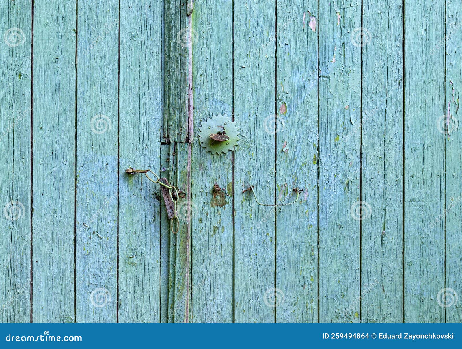 Turquoise Painted Wood Gate. Closed Door Background Stock Photo - Image ...