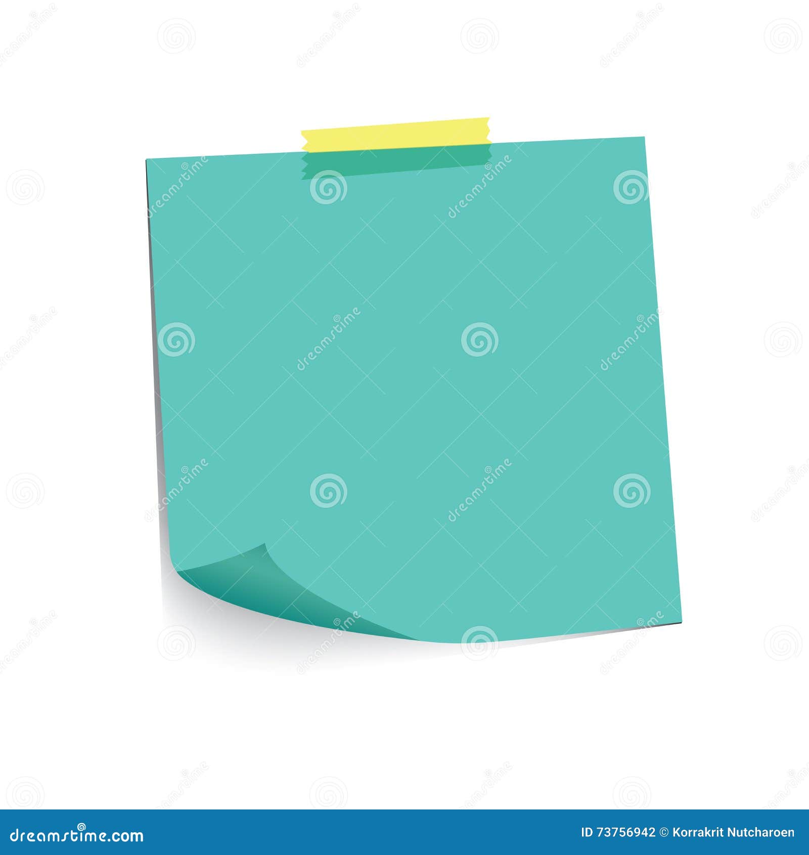 Turquoise Paper Note and Adhesive Tape with Curled Corner, Ready for ...