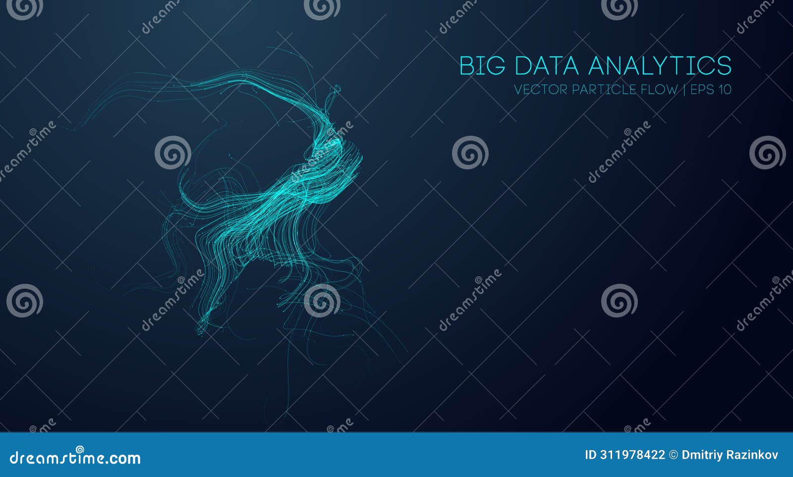 Turquoise Particle Wave Flow on Dark Background for Big Data Concept ...