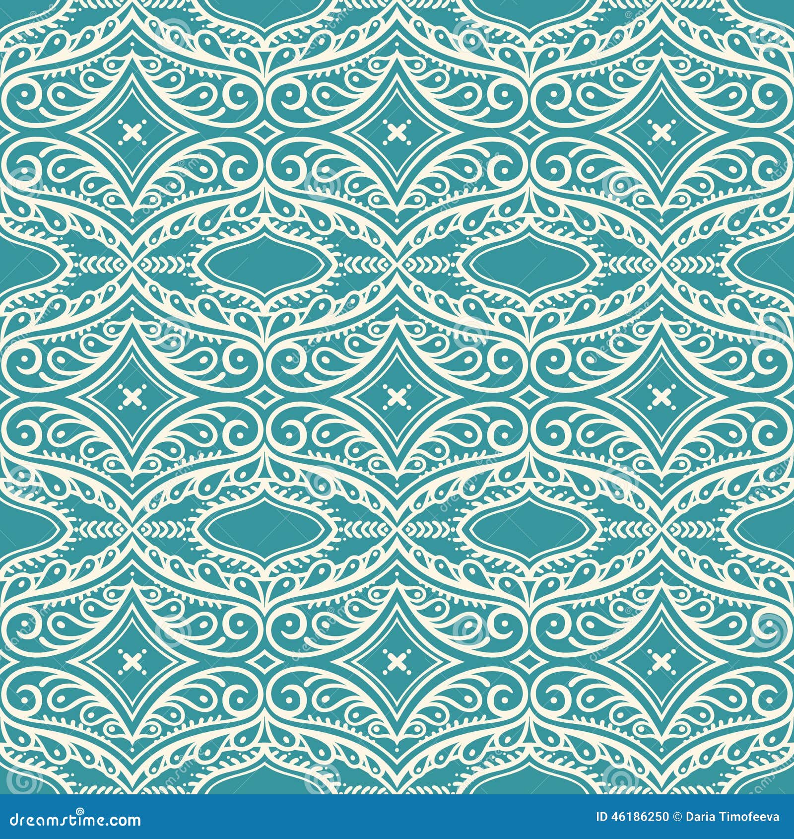 Turquoise Pattern with Petals and Swirls Stock Vector - Illustration of ...