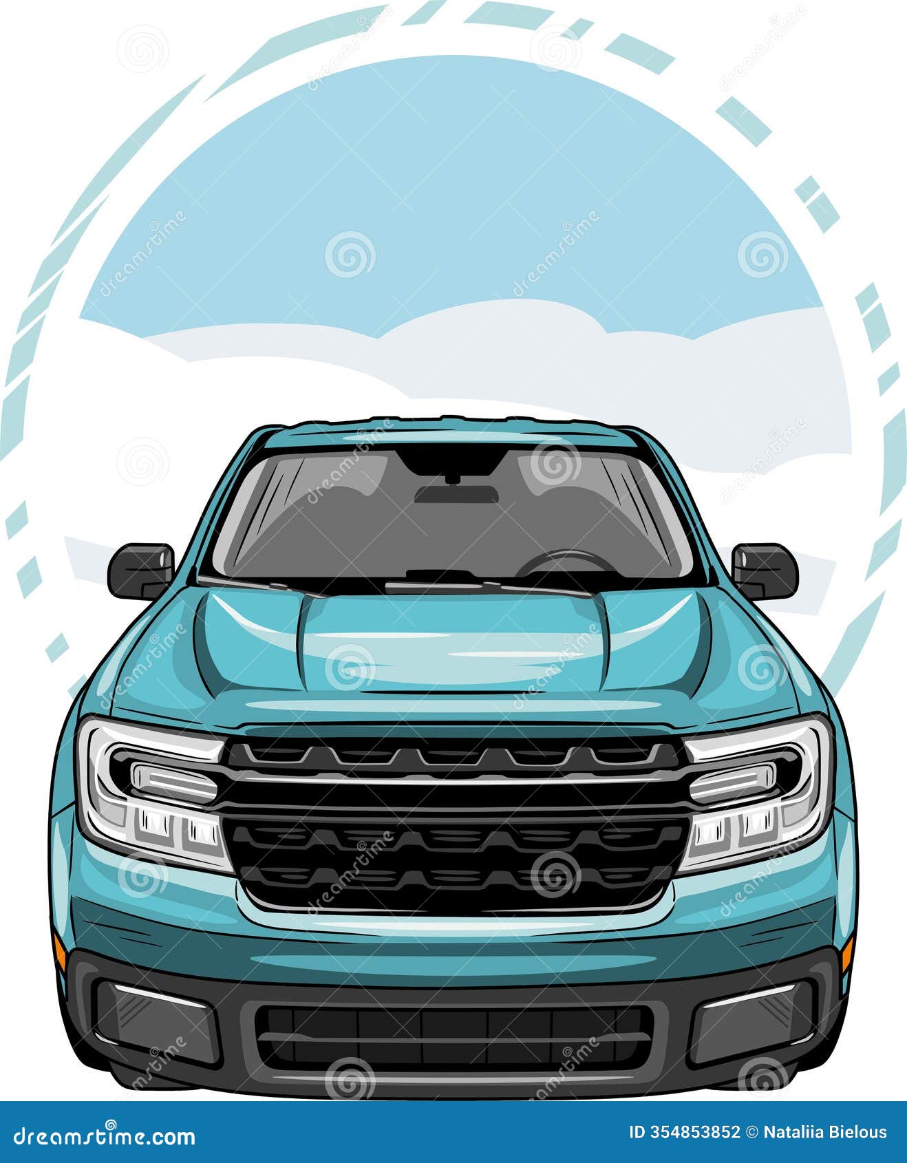 Turquoise Pickup. Front View Stock Illustration - Illustration of ...