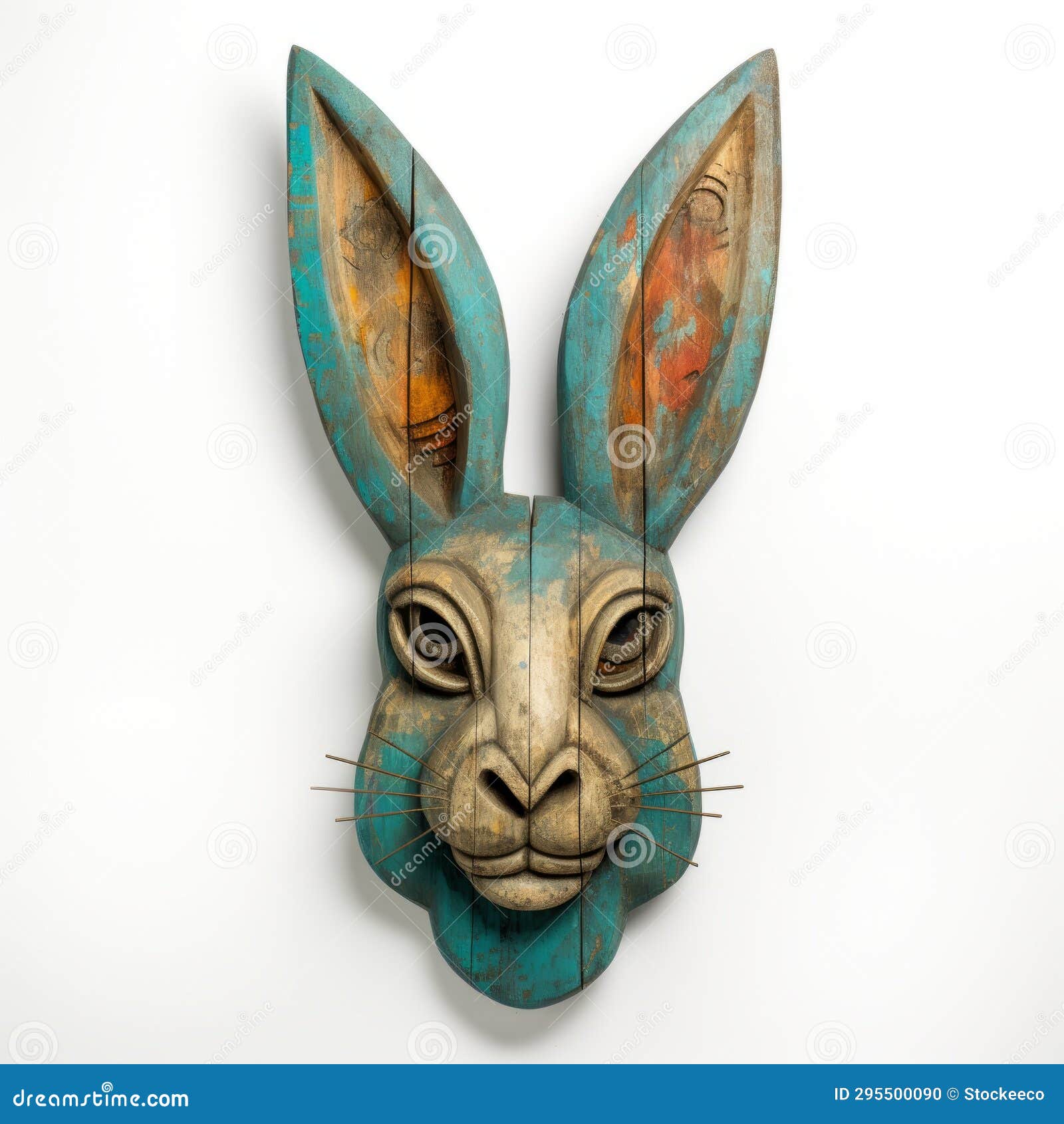 Turquoise Rabbit Mask a Stunning Expressionism Wood Wall Art Stock ...