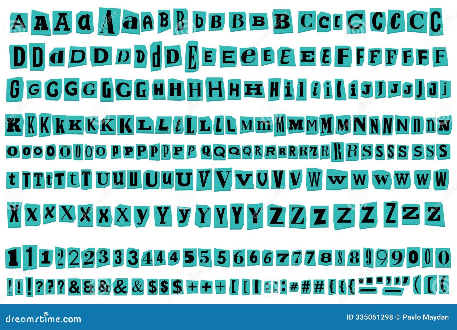 Turquoise Ransom Letters Newspaper Text Cutout Alphabet Vector ...