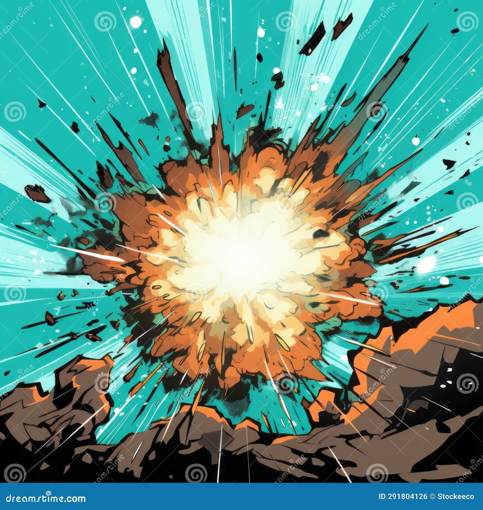 Turquoise Retro Comic Book Style Supernova Explosion Stock Illustration ...