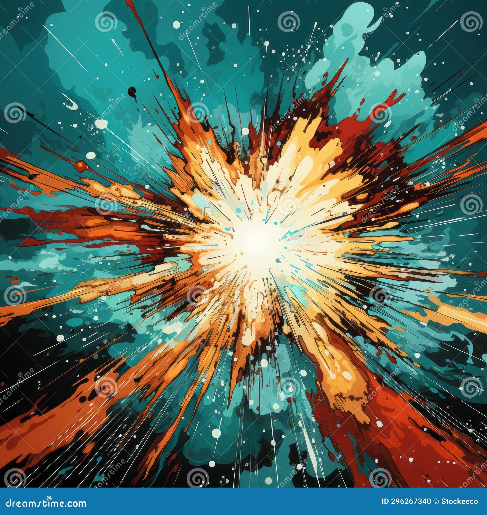 Turquoise Retro Comic Book Style Supernova Explosion Stock Illustration ...