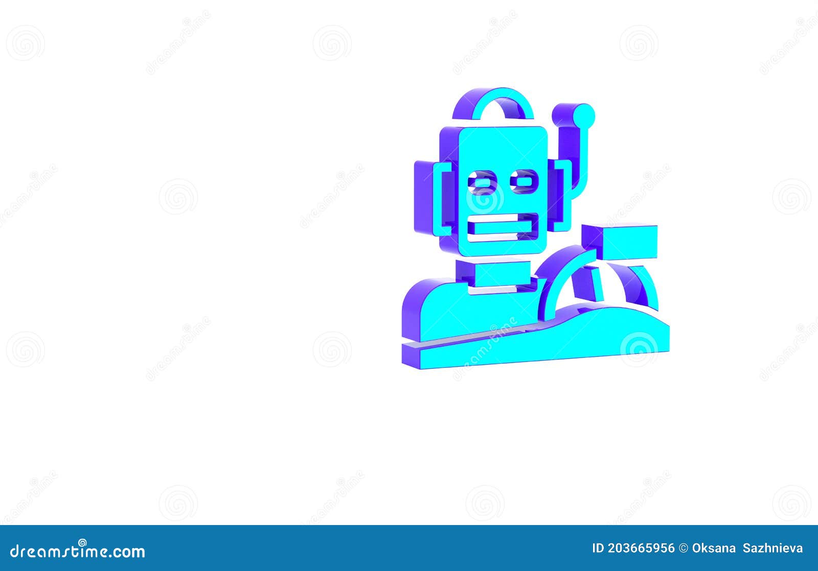 Turquoise Robot Humanoid Driving a Car Icon Isolated on White ...
