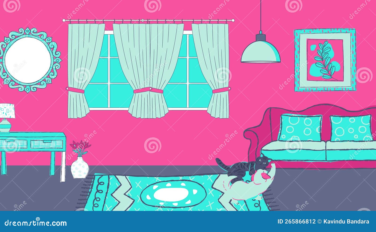 Turquoise Room Zoom Virtual Background Stock Illustration ...
