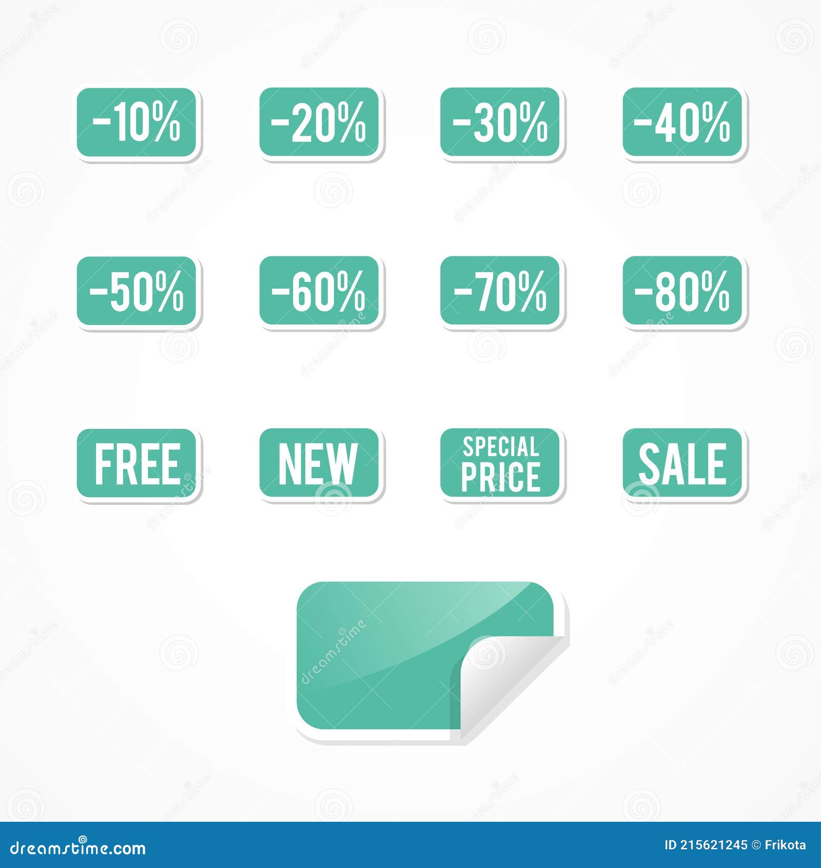 Turquoise Sale Sticker Set. Bent Corner. Vector Illustration, Flat ...