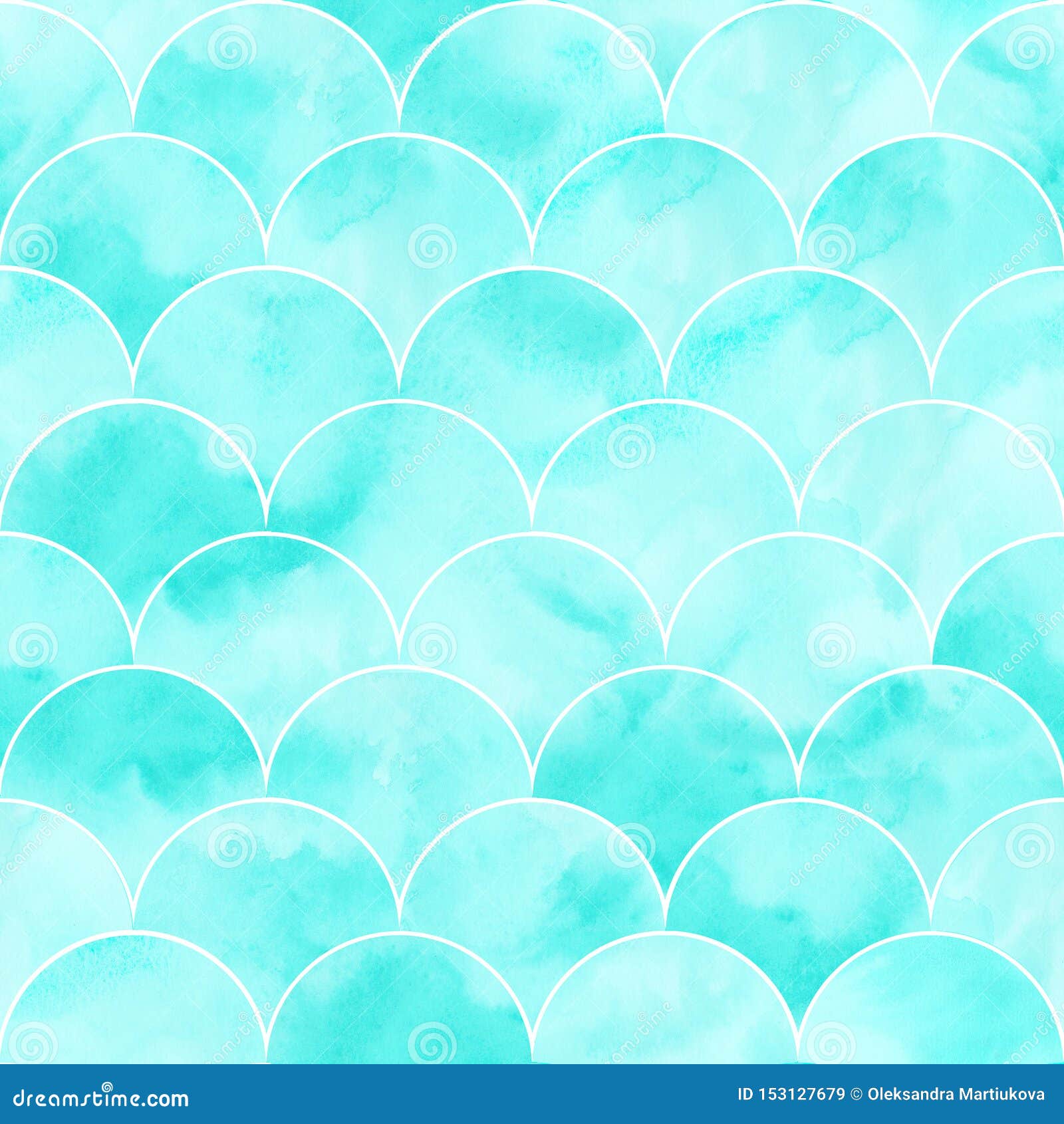 Turquoise Sea Wave Geometric Texture. Fish Scale Seamless Pattern ...