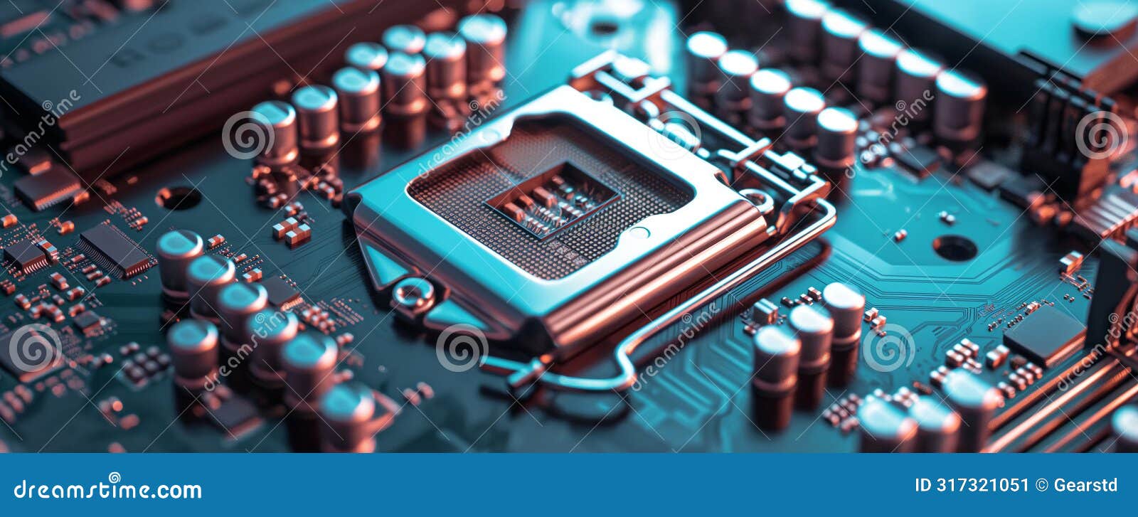 Turquoise and Silver CPU on a Circuit Board Stock Image - Image of ...
