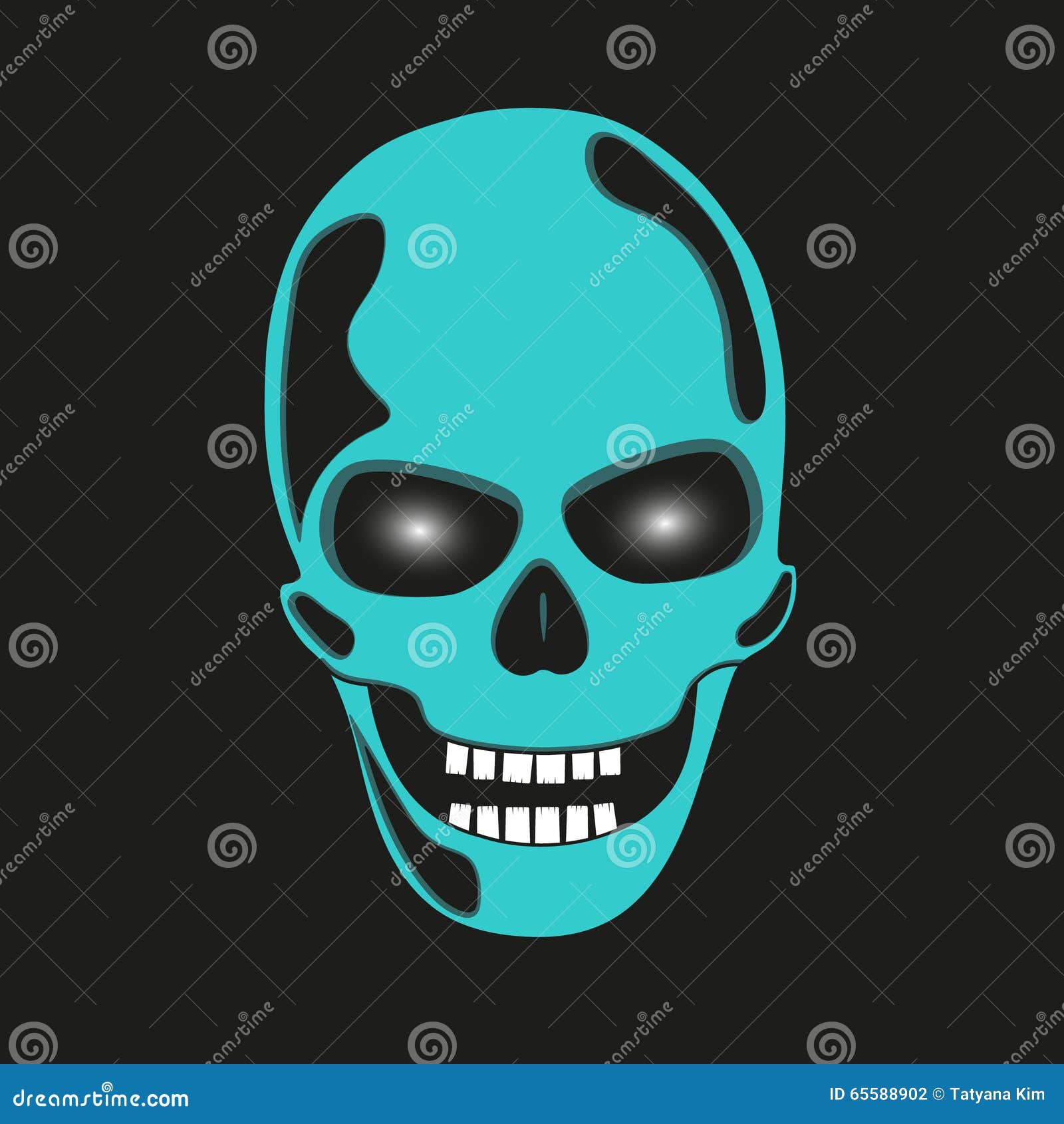 Turquoise Skull with Glowing Eye Sockets Stock Vector - Illustration of ...