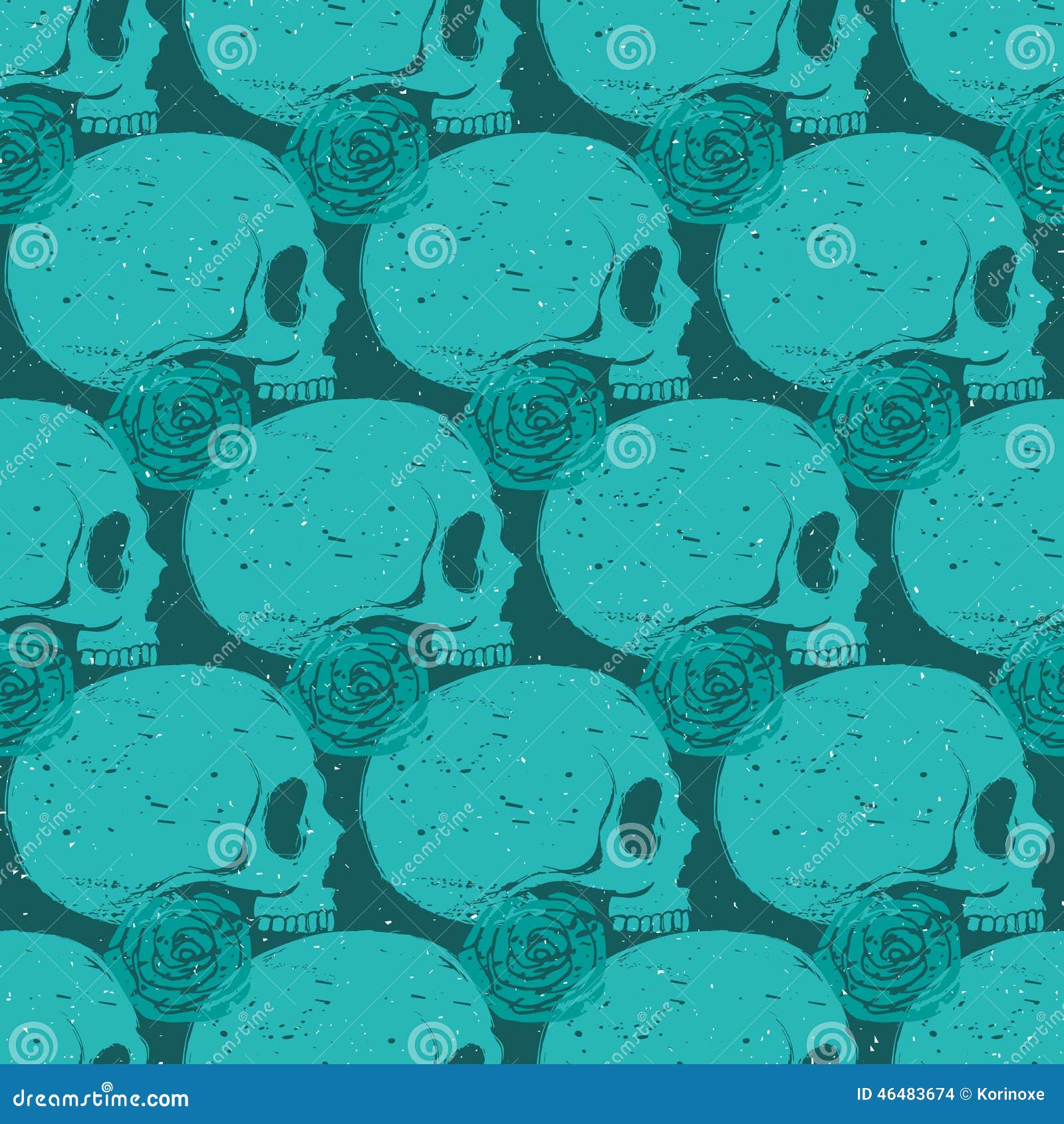 Turquoise Skull Grunge Seamless Pattern Stock Vector - Illustration of ...