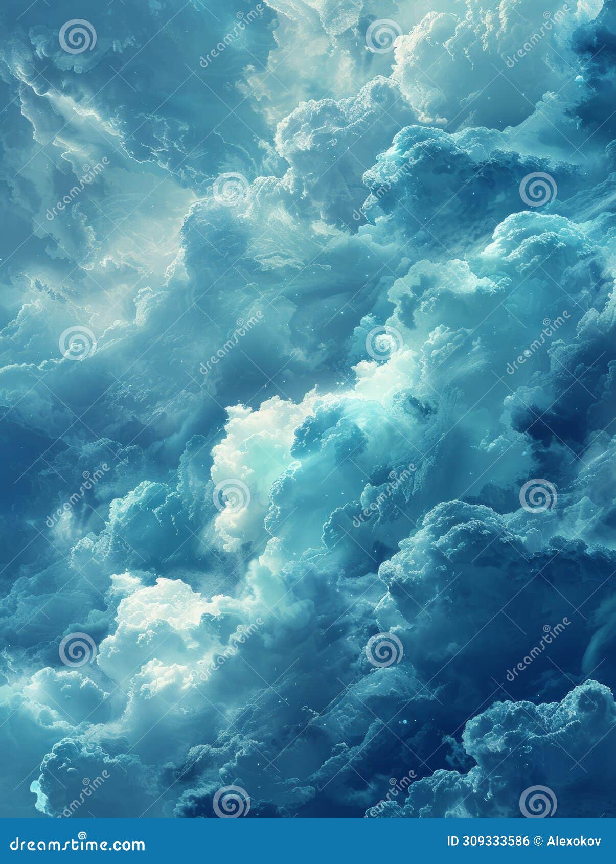 Turquoise Sky with Fluffy Clouds Generative AI Stock Illustration ...