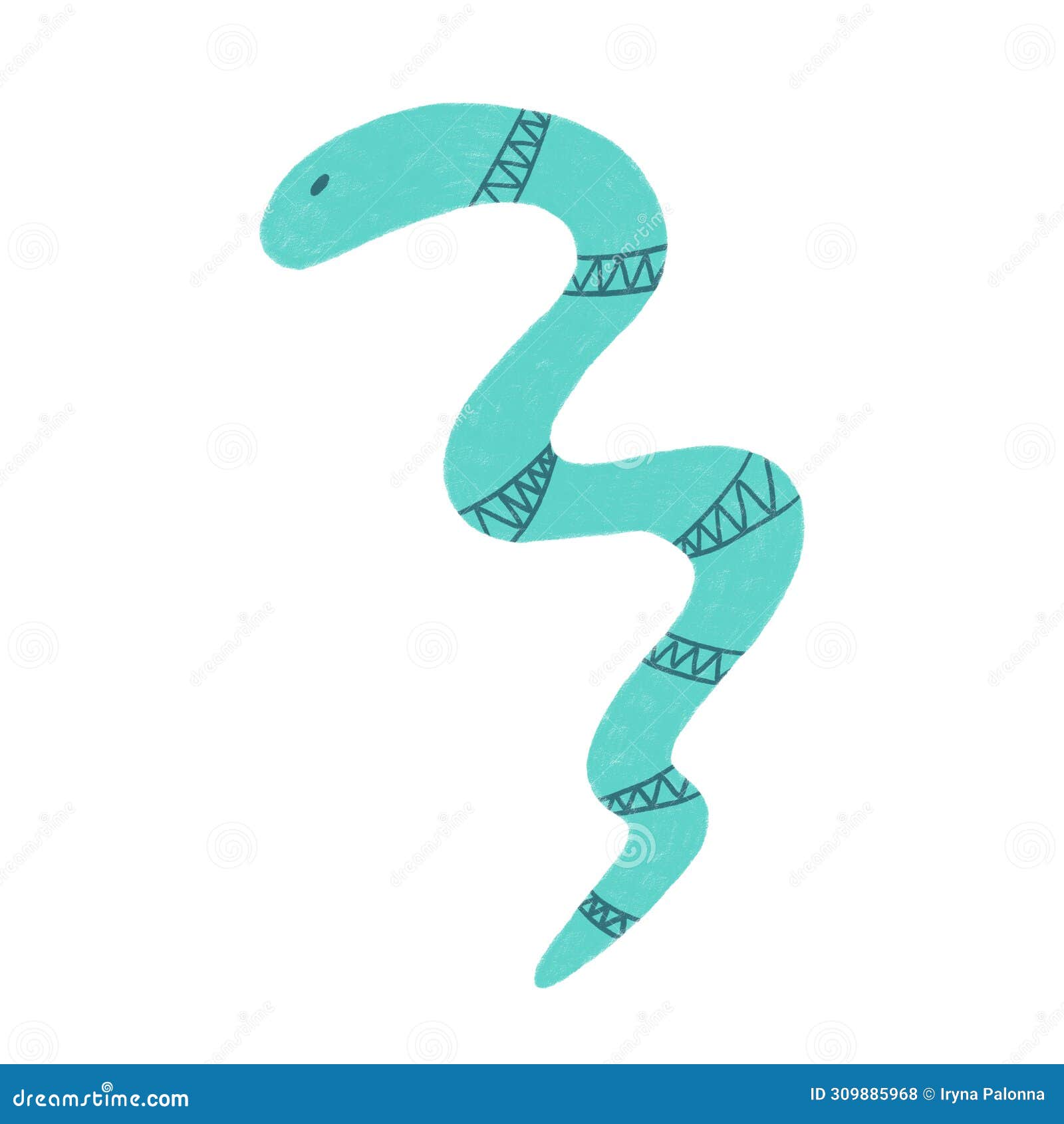 Turquoise Snake, Cute Character, Hand Drawn Illustration Stock ...