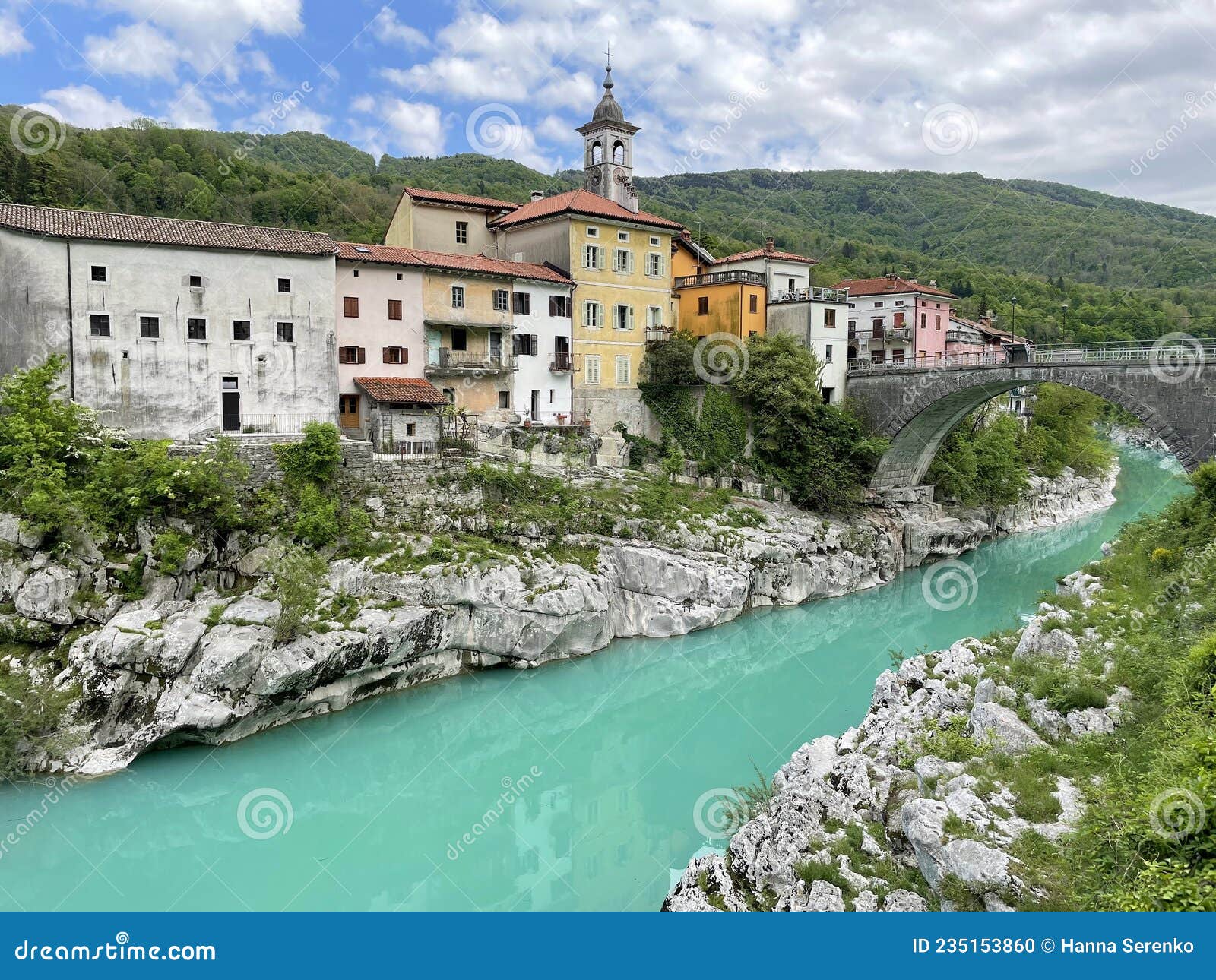 Turquoise Socha River in Slovenia Stock Photo - Image of river, ruins ...