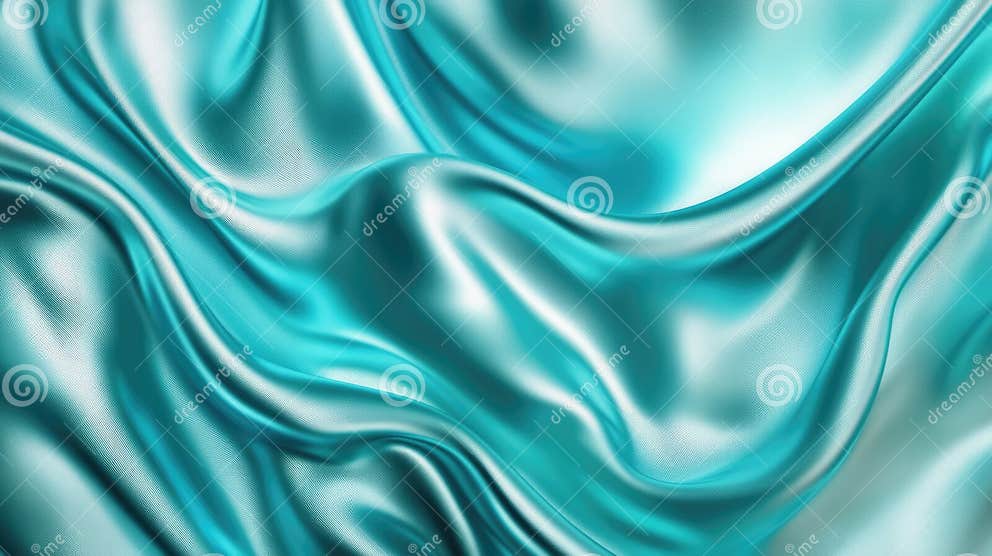 Turquoise Soft Satin Fabric Wave Background Design. Texture with Smooth ...