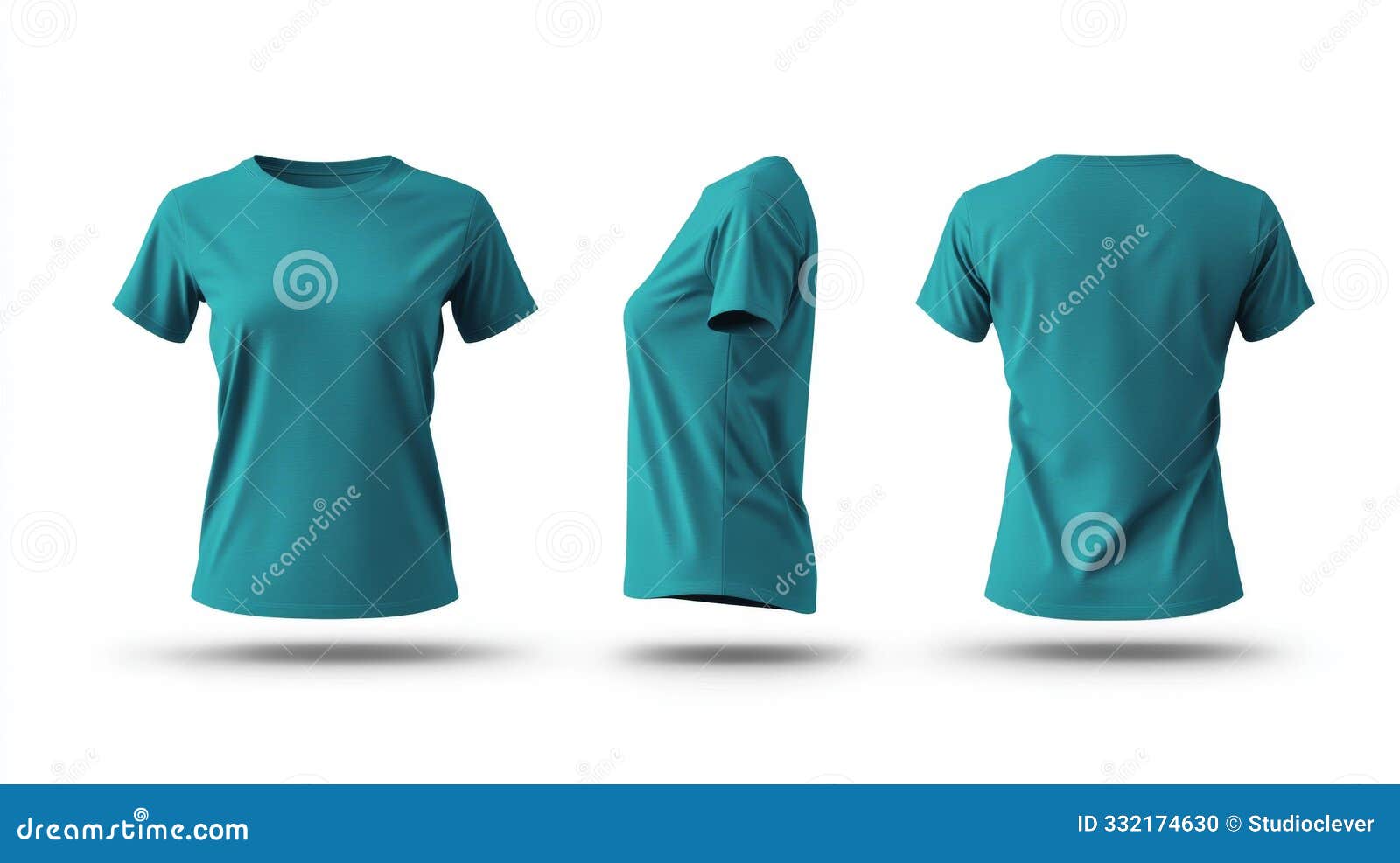 Turquoise T-Shirt Front Side and Back View Generative AI Stock ...
