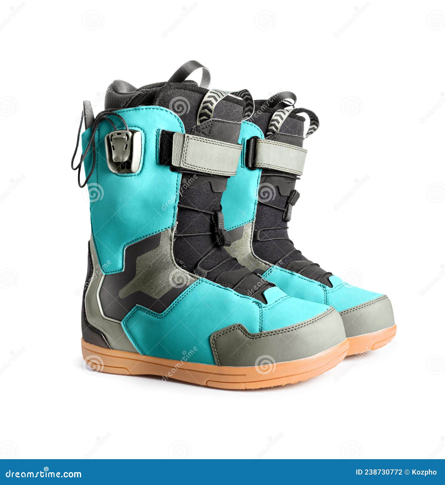 Turquoise Technological Snowboard Boots Isolated on White Background ...
