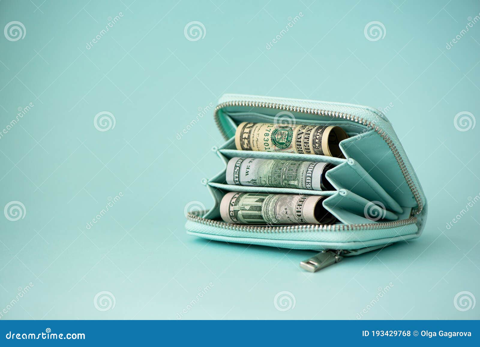 Turquoise Wallet with Money on a Light Background Stock Photo - Image ...