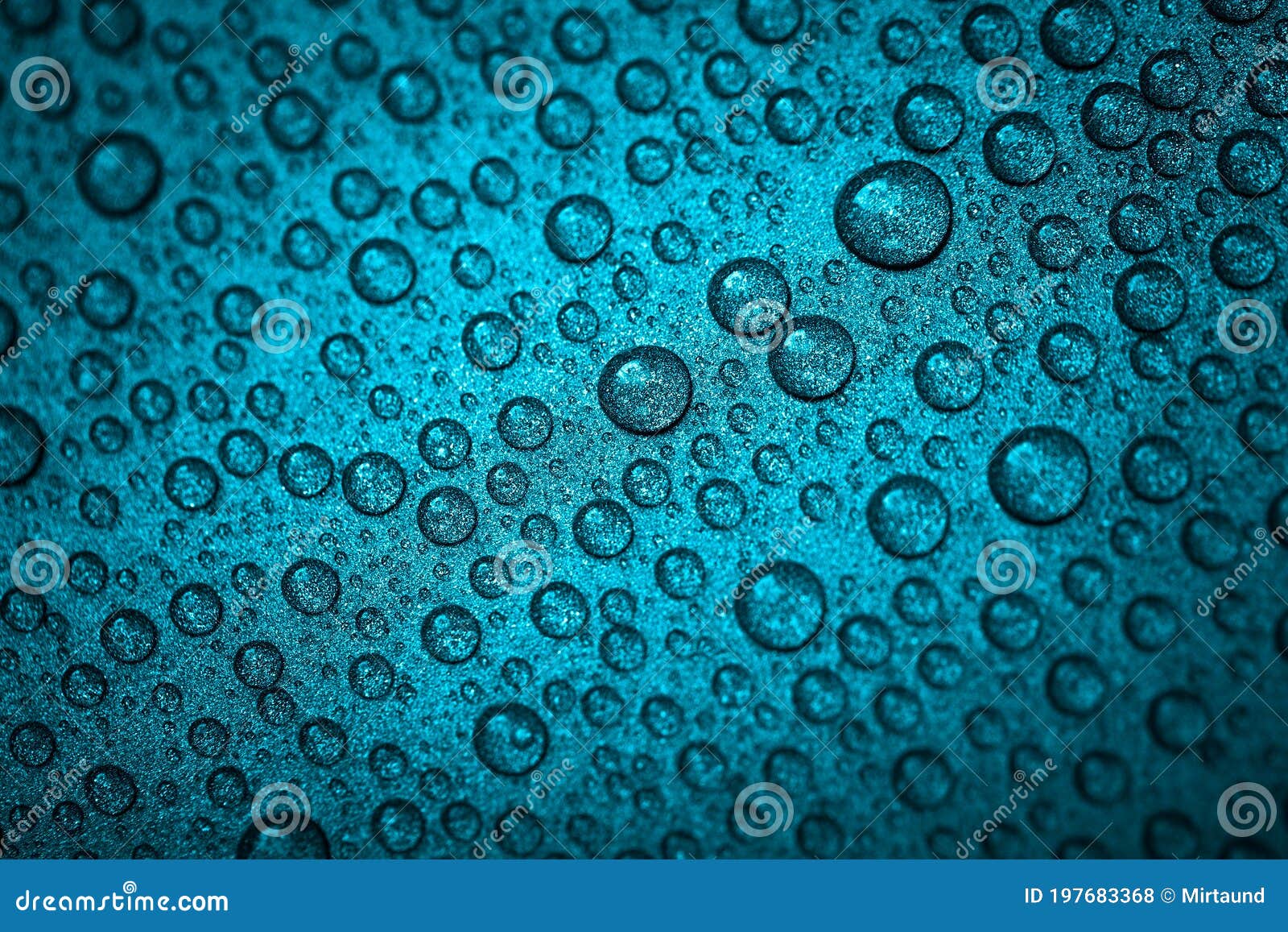 Turquoise Water Drops on a Shiny Metal Background Stock Photo - Image ...