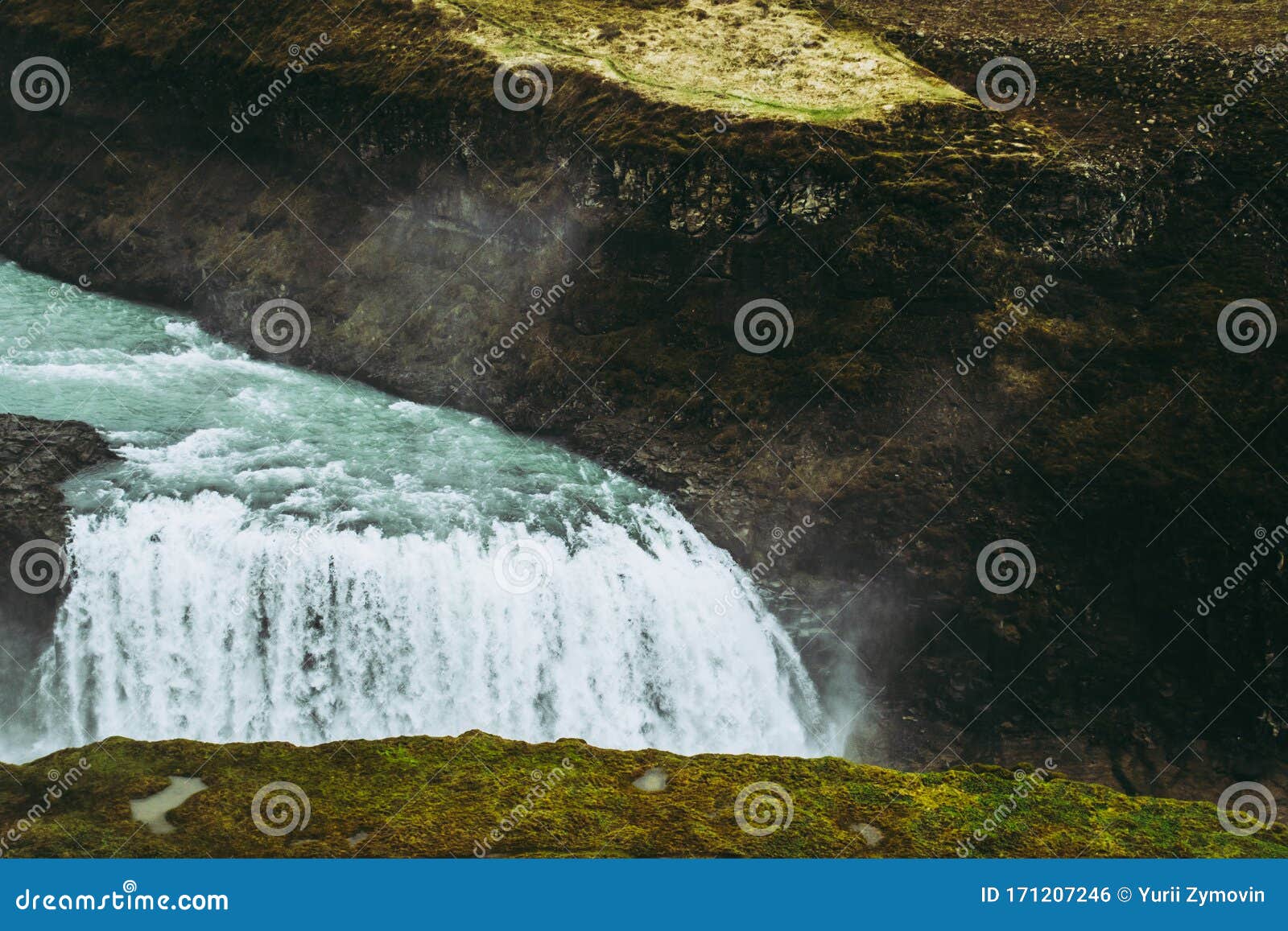 Turquoise Water Falling into the Abyss. Famous Icelandic Waterfall of ...