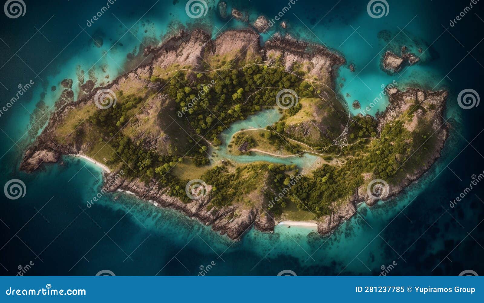 Turquoise Waters Surround Idyllic Tropical Landscape in Aerial Drone ...