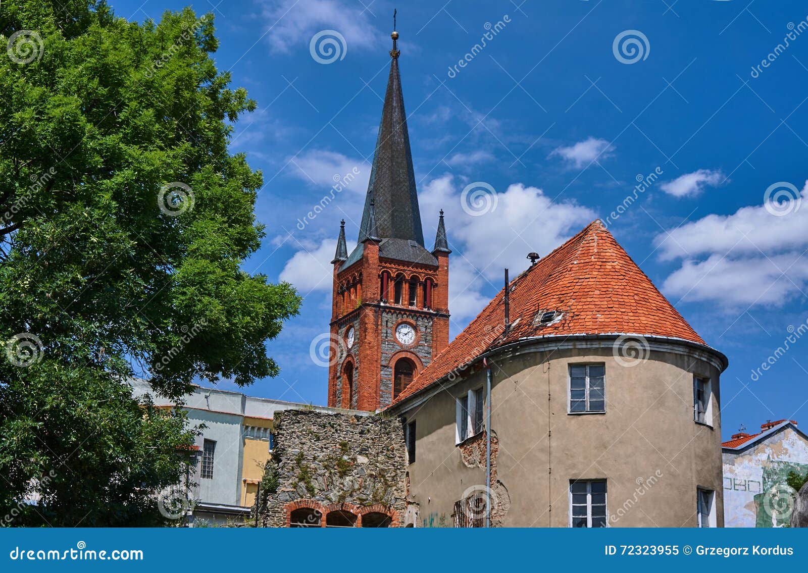 Turret and Church Tower with a Clock Stock Image - Image of poland ...