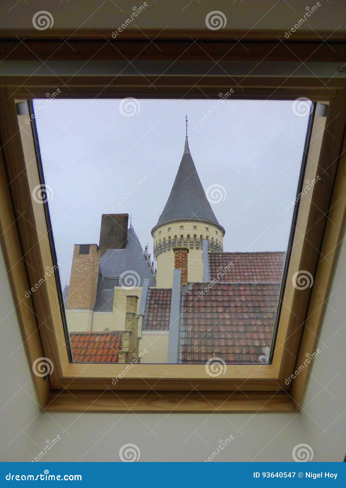 Turret and Roofs through Skylight Window Stock Image - Image of turret ...