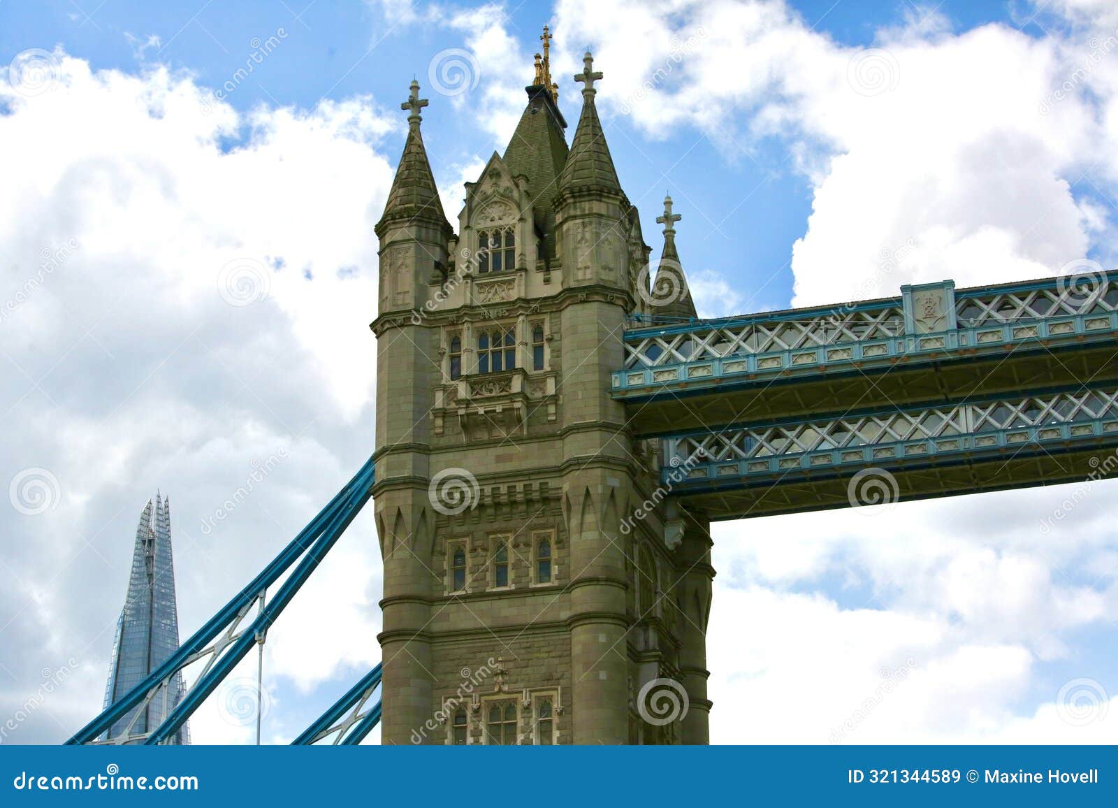 Turret of Tower Bridge and the Top of the Shard Stock Image - Image of ...