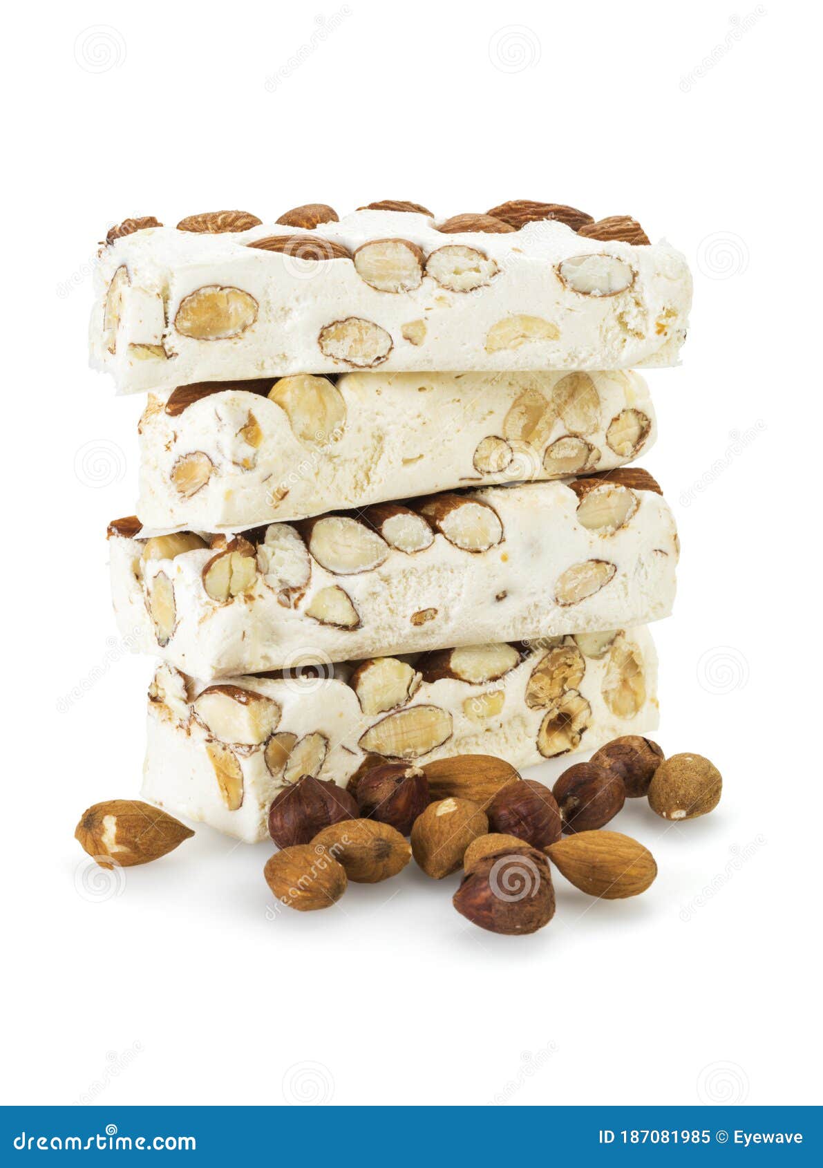 Turron Blocks Stacked, Arranged with Almonds and Hazelnuts on White ...