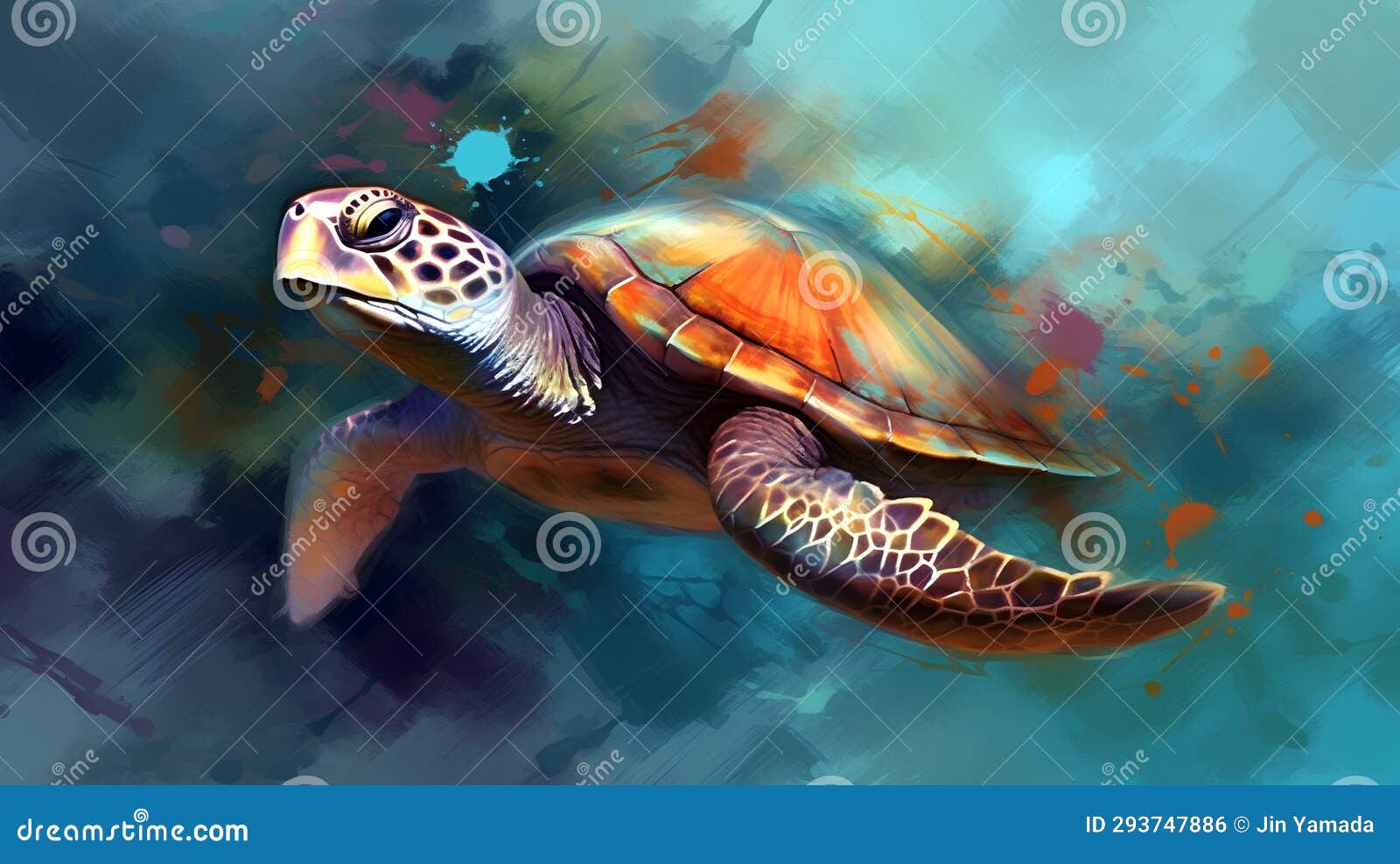 Turtle on Abstract Watercolor Background. Sea Turtle Stock Illustration ...