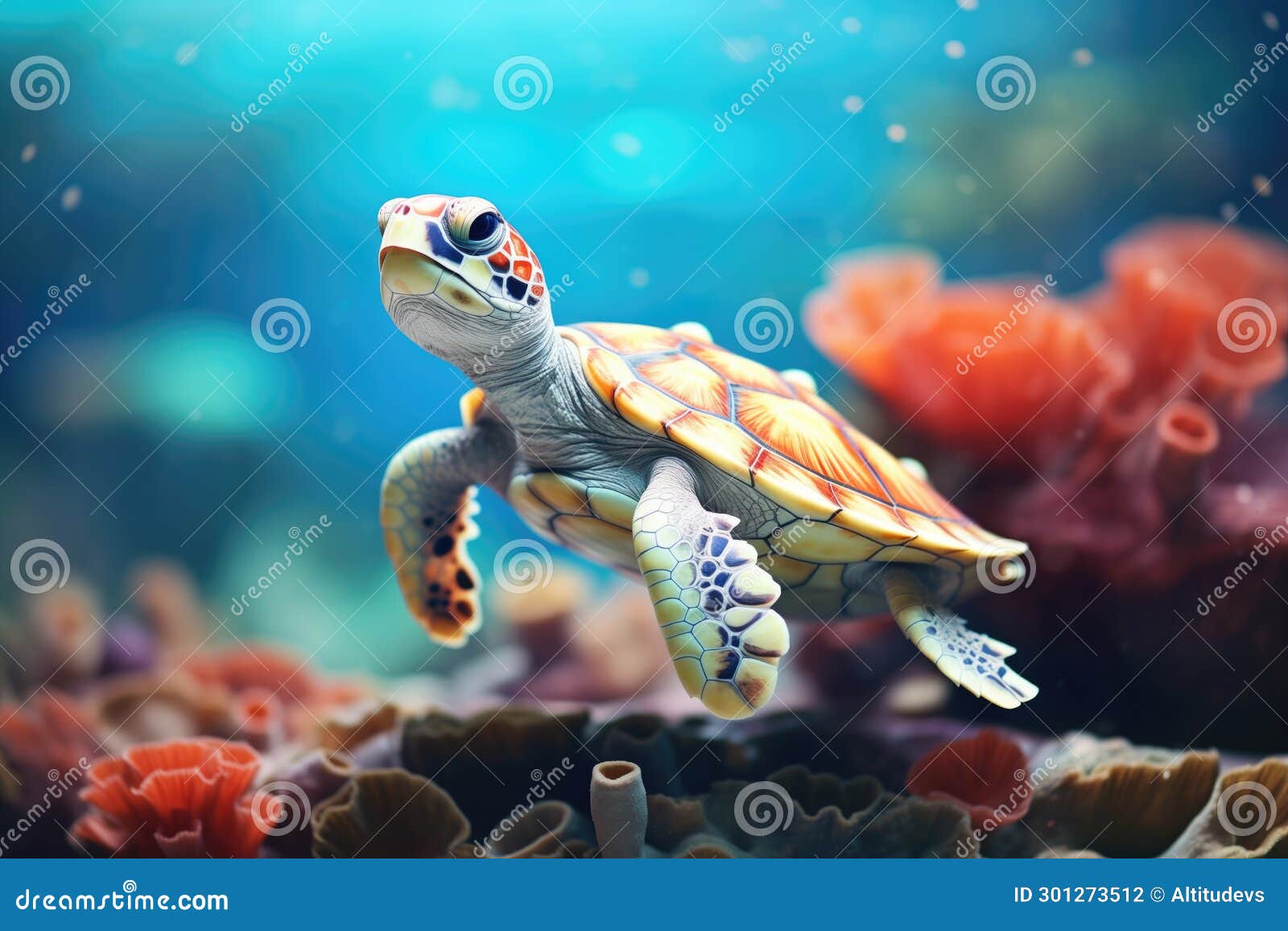 Turtle with Barnacles on Shell Swimming Solo Stock Illustration ...
