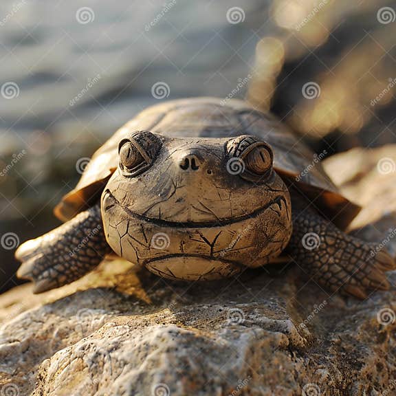 Turtle Basking in the Sun with a Smiley Face Stock Illustration ...