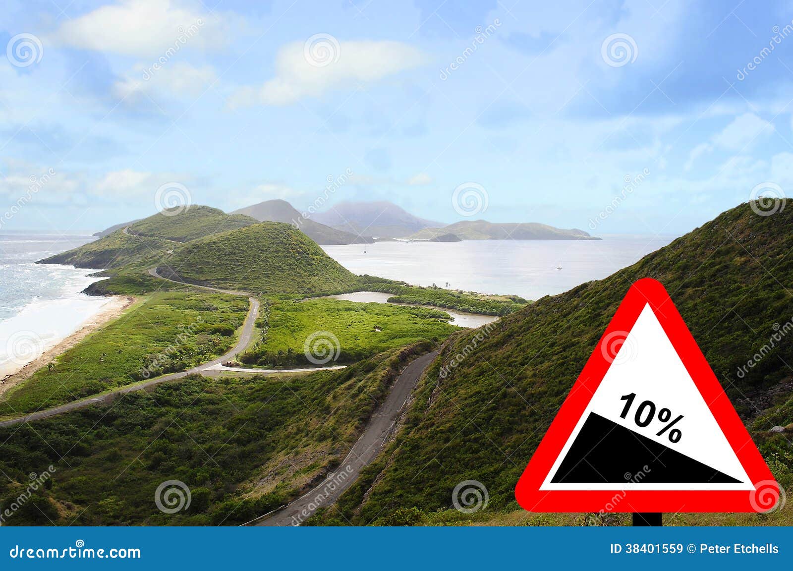 Turtle Bay St Kitts Steep Hill Downwards Sign Stock Illustration ...